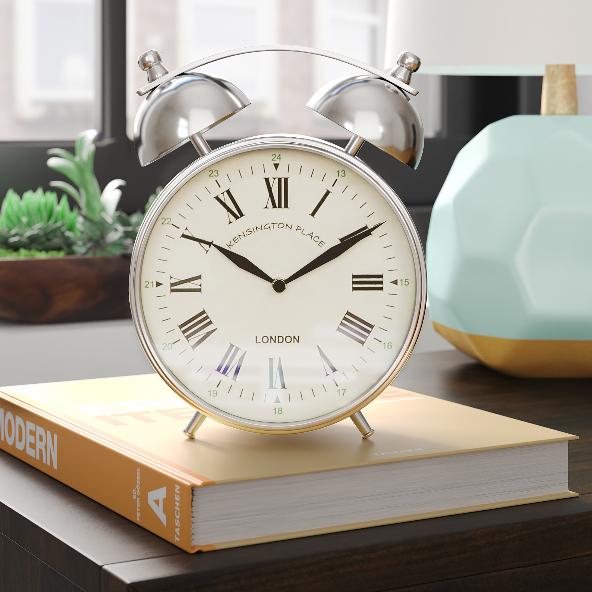 Wrought Studio™ Analog Metal Quartz Alarm Table Clock in Silver ...