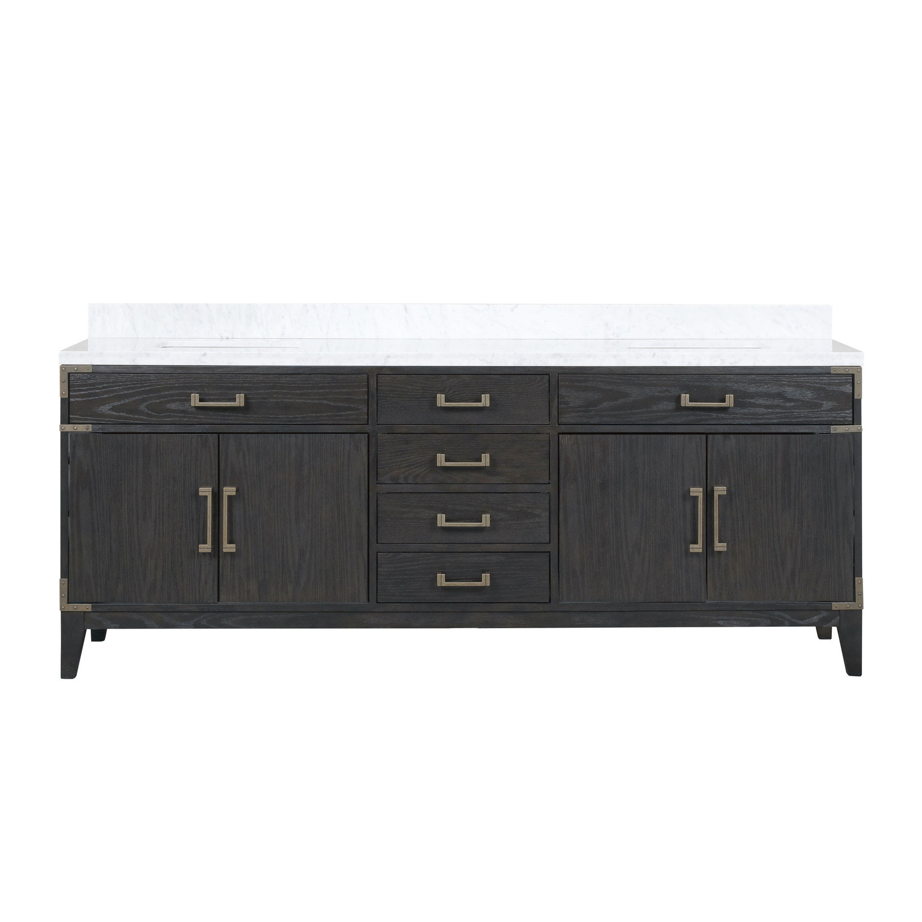 Orren Ellis Meuble-lavabo 84 po en chêne noir avec plateau en marbre et ...