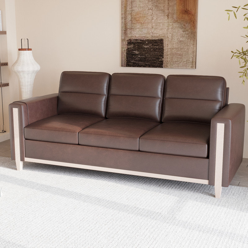 Ebern Designs 80" Solid Wood Sofa Couch,3 Seater Couch with Storage ...