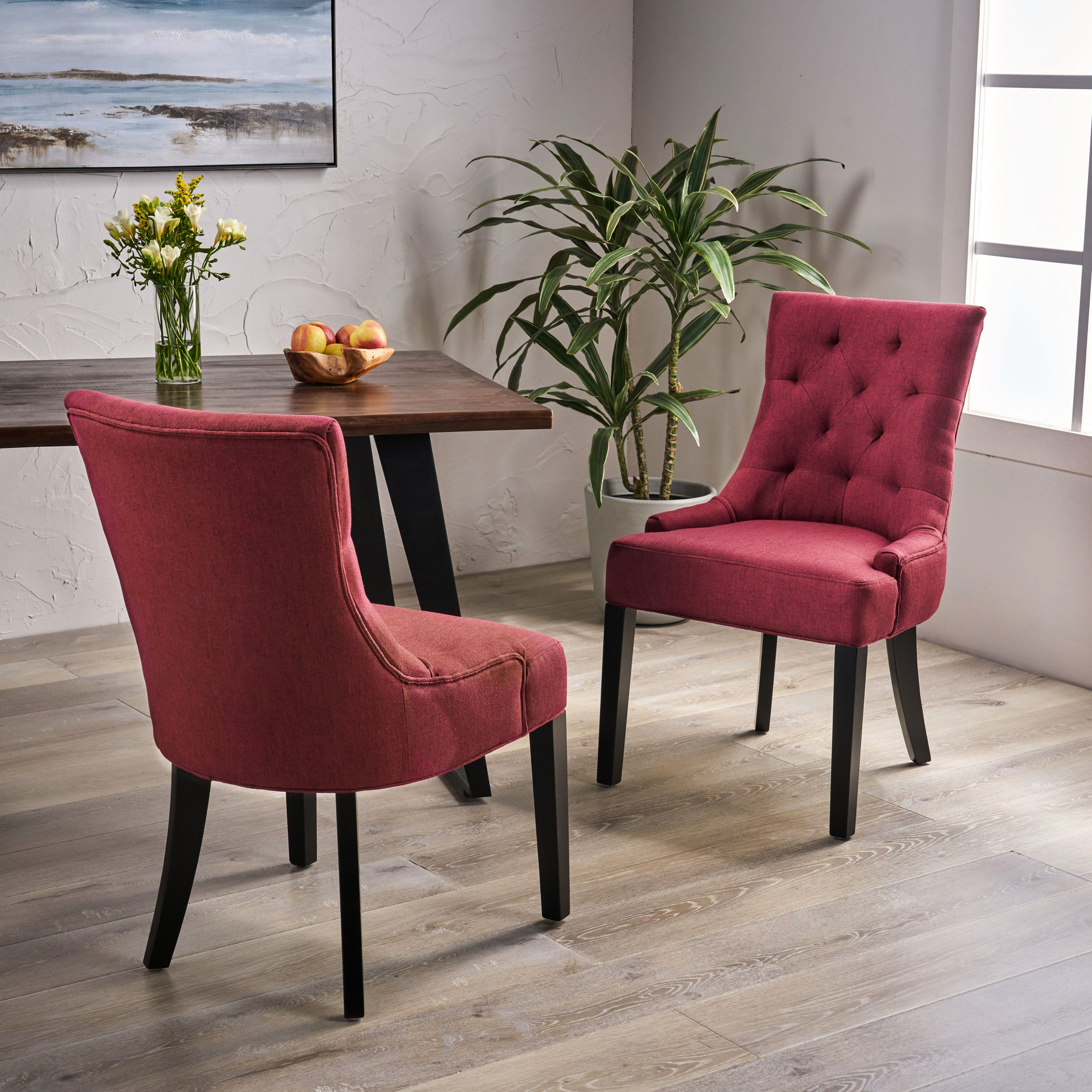 Hokku Designs 2 Contemporary Dining Chairs In Red - With Diamond Stitch ...