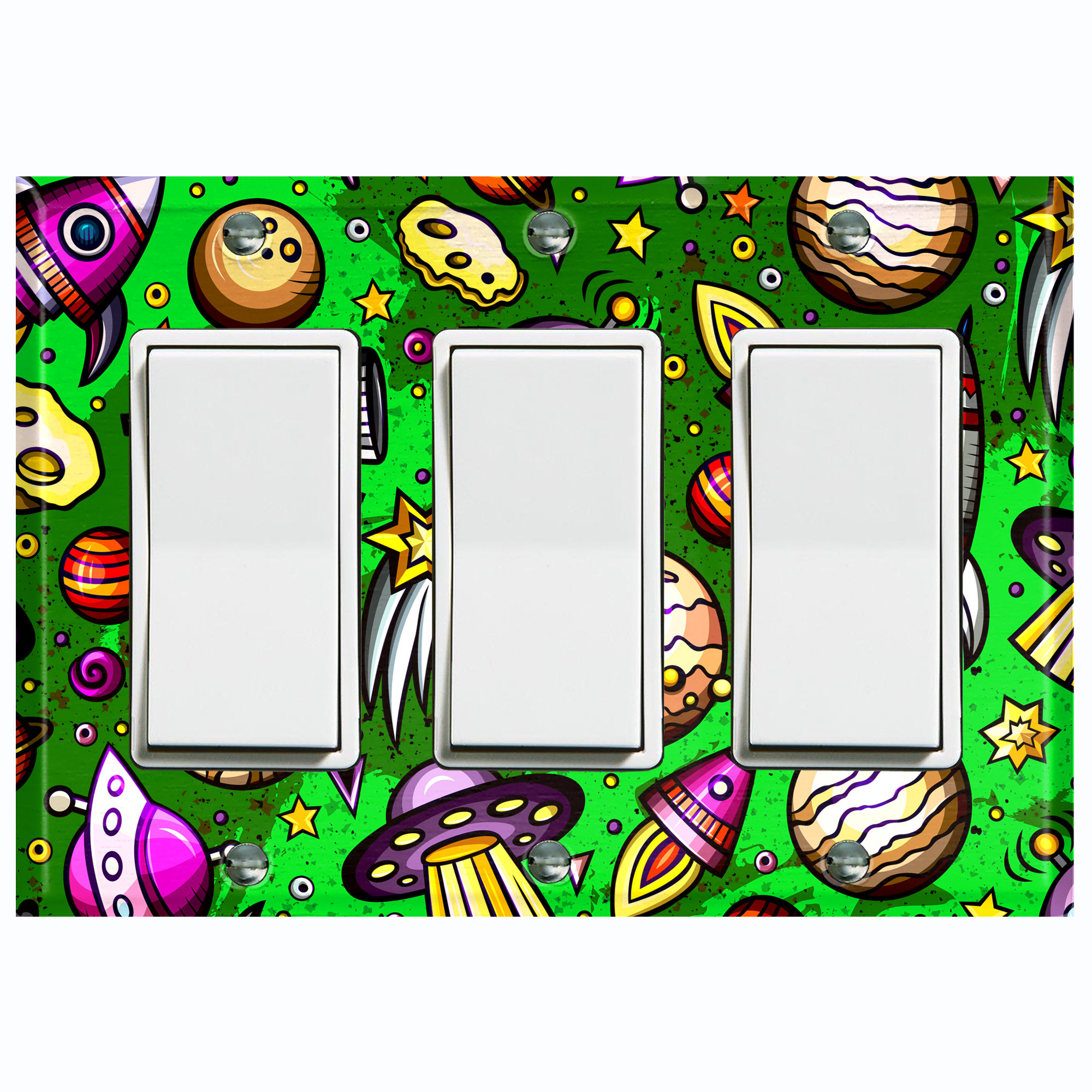 WorldAcc Metal Light Switch Plate Outlet Cover (Rocket Ship Space ...