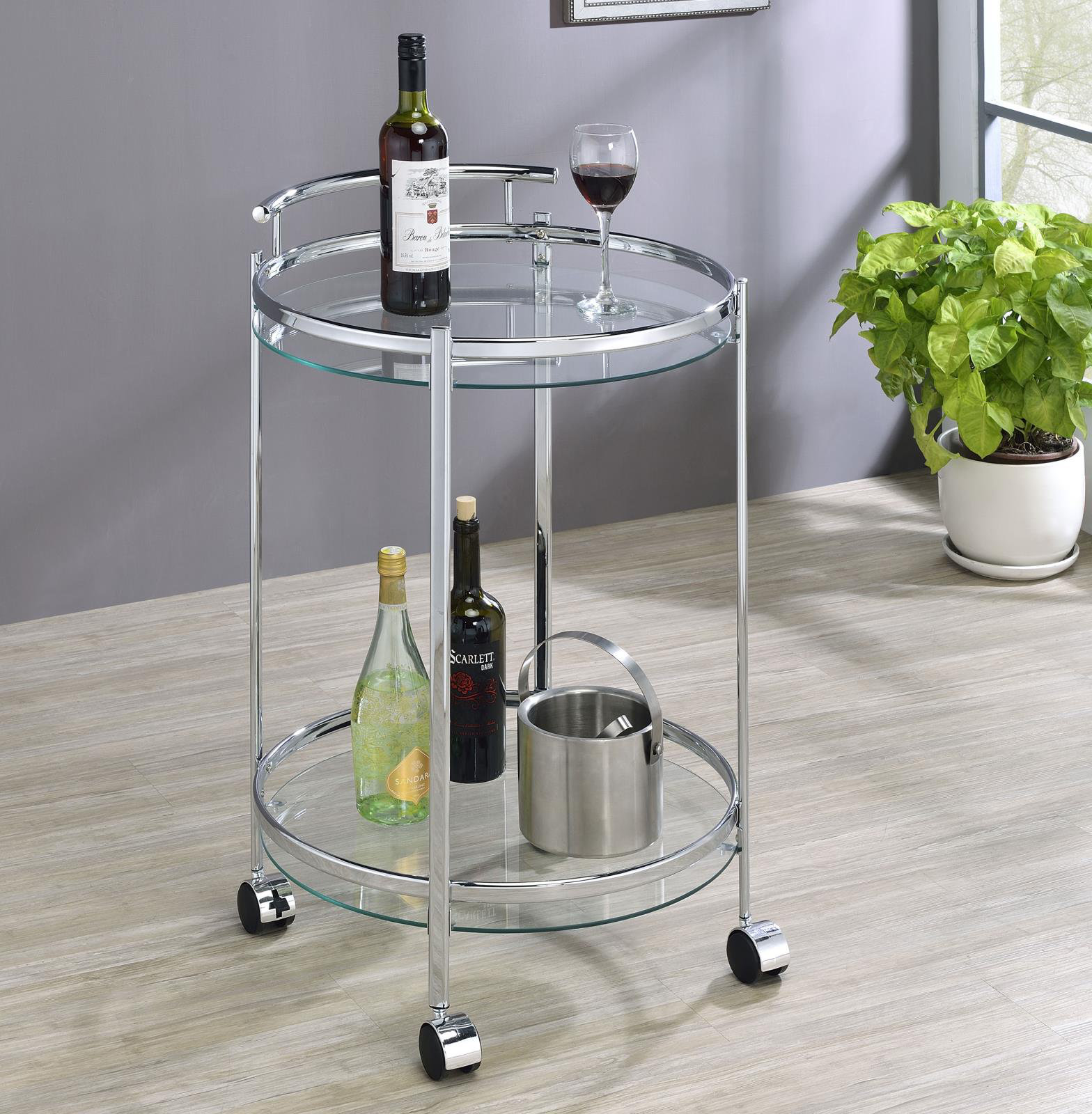 Mercer41 Chrissy Chrome Round Glass Bar Cart | Wayfair