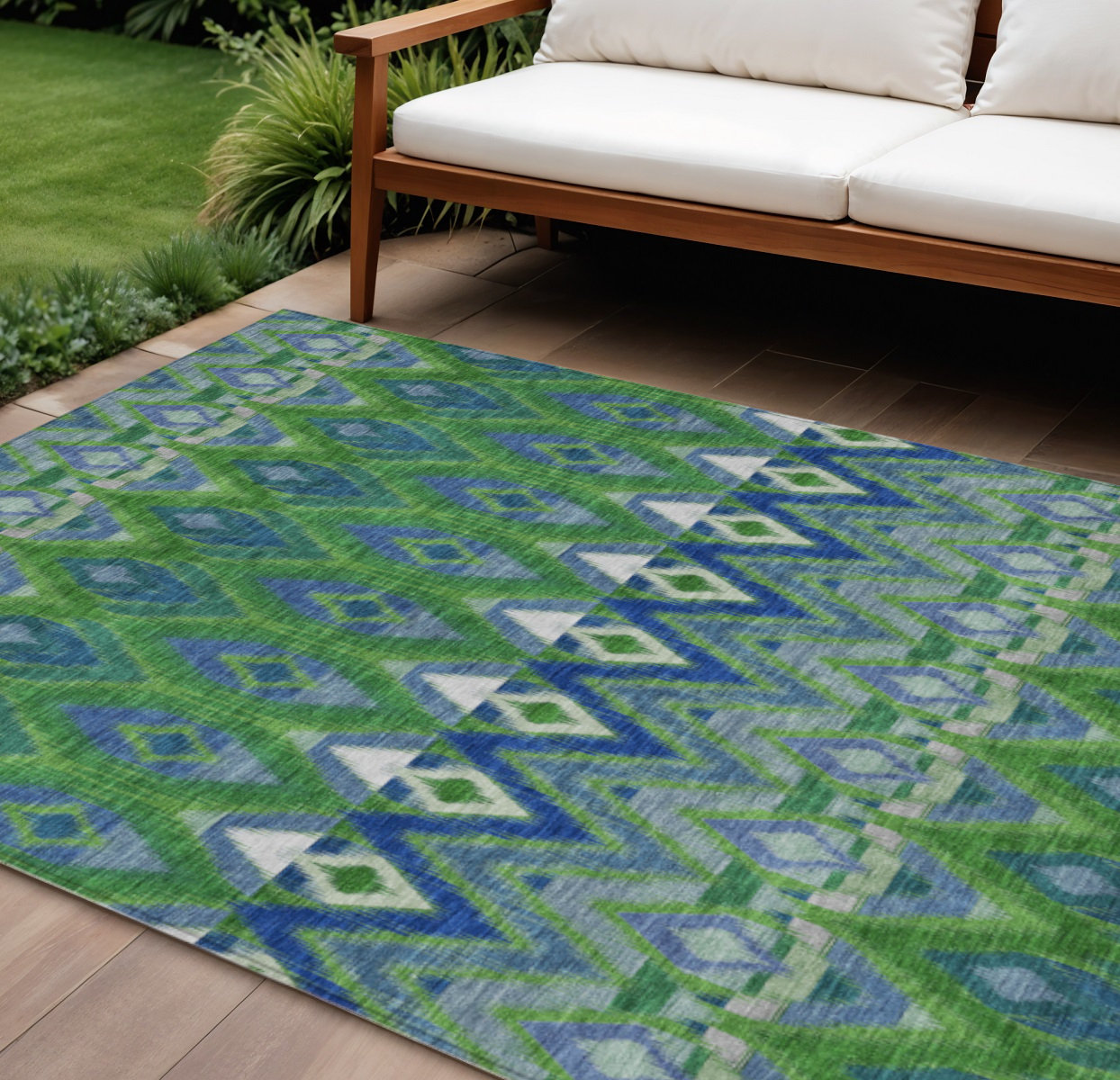 HomeRoots Tapis vert et bleu intérieur et extérieur lavable 9 pi x 12 pi Southwestern - Wayfair ...
