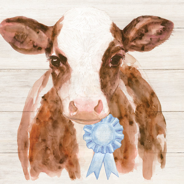 August Grove Blue Ribbon Cow - Wrapped Canvas Painting | Wayfair.co.uk