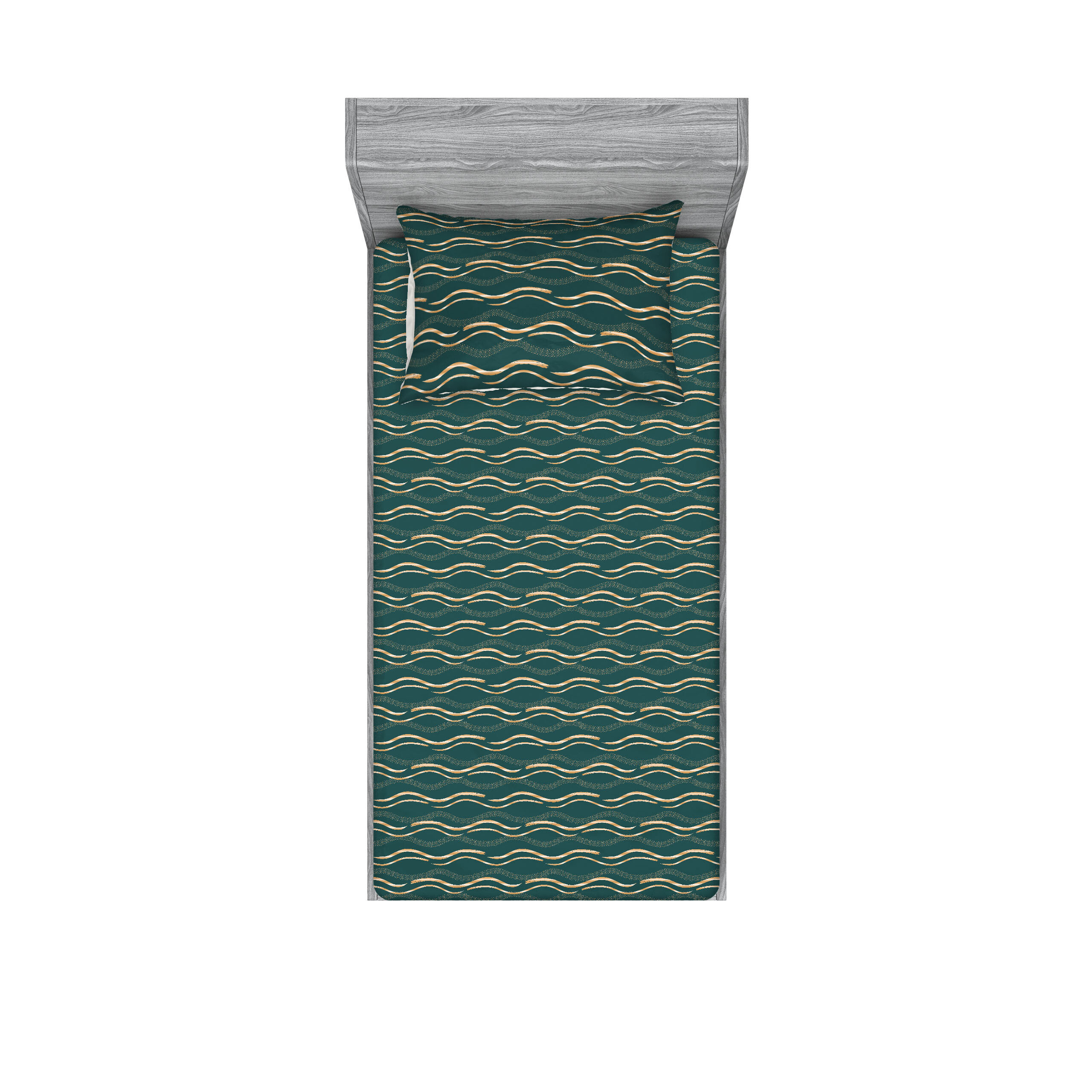 Ambesonne Fitted Sheet Sham Set Swirly Wave Boho Modern Teal and Pale ...