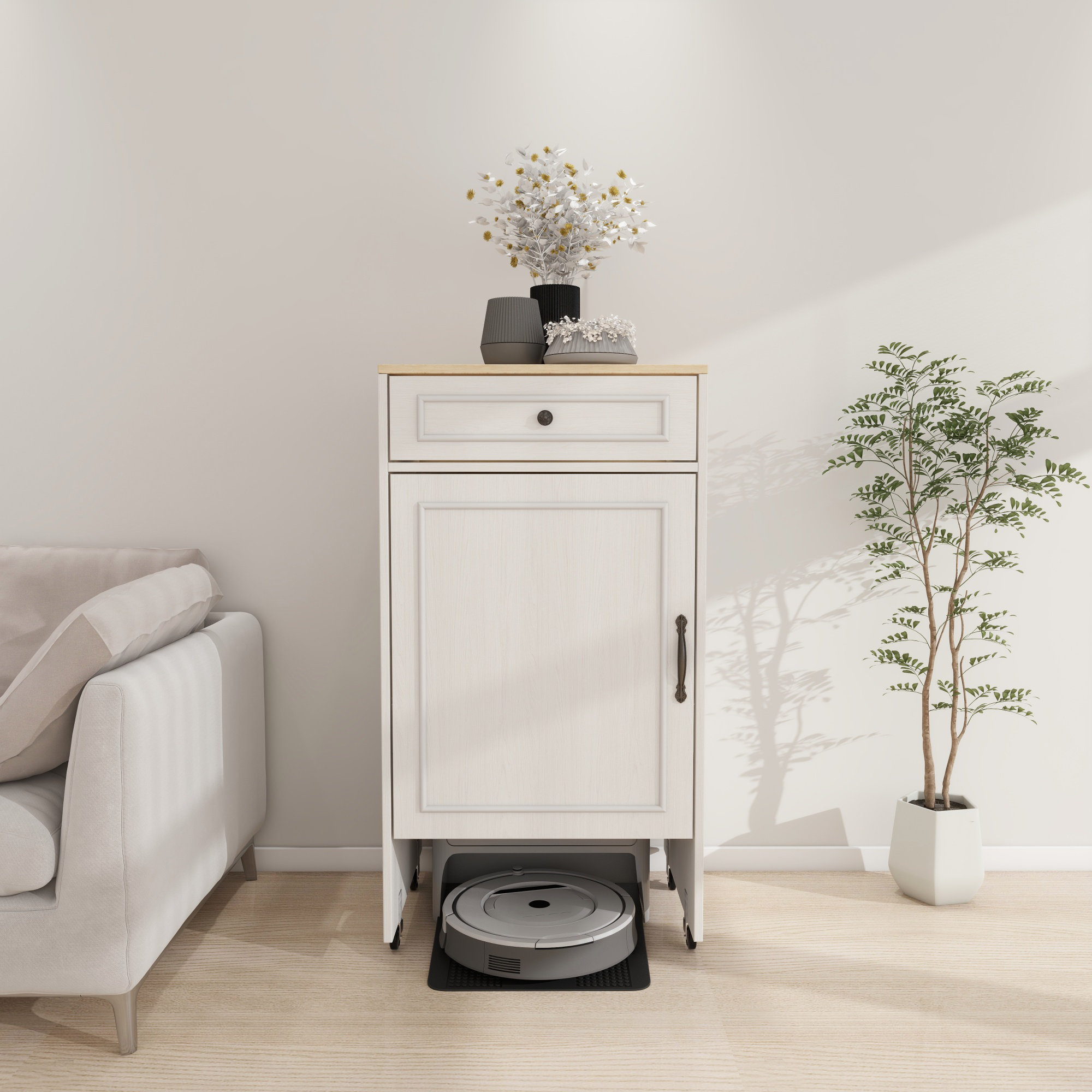 Winston Porter Robot Vacuum Stand Cabinet With Wheels, Sweeping Robot Storage Rack With Doors ...