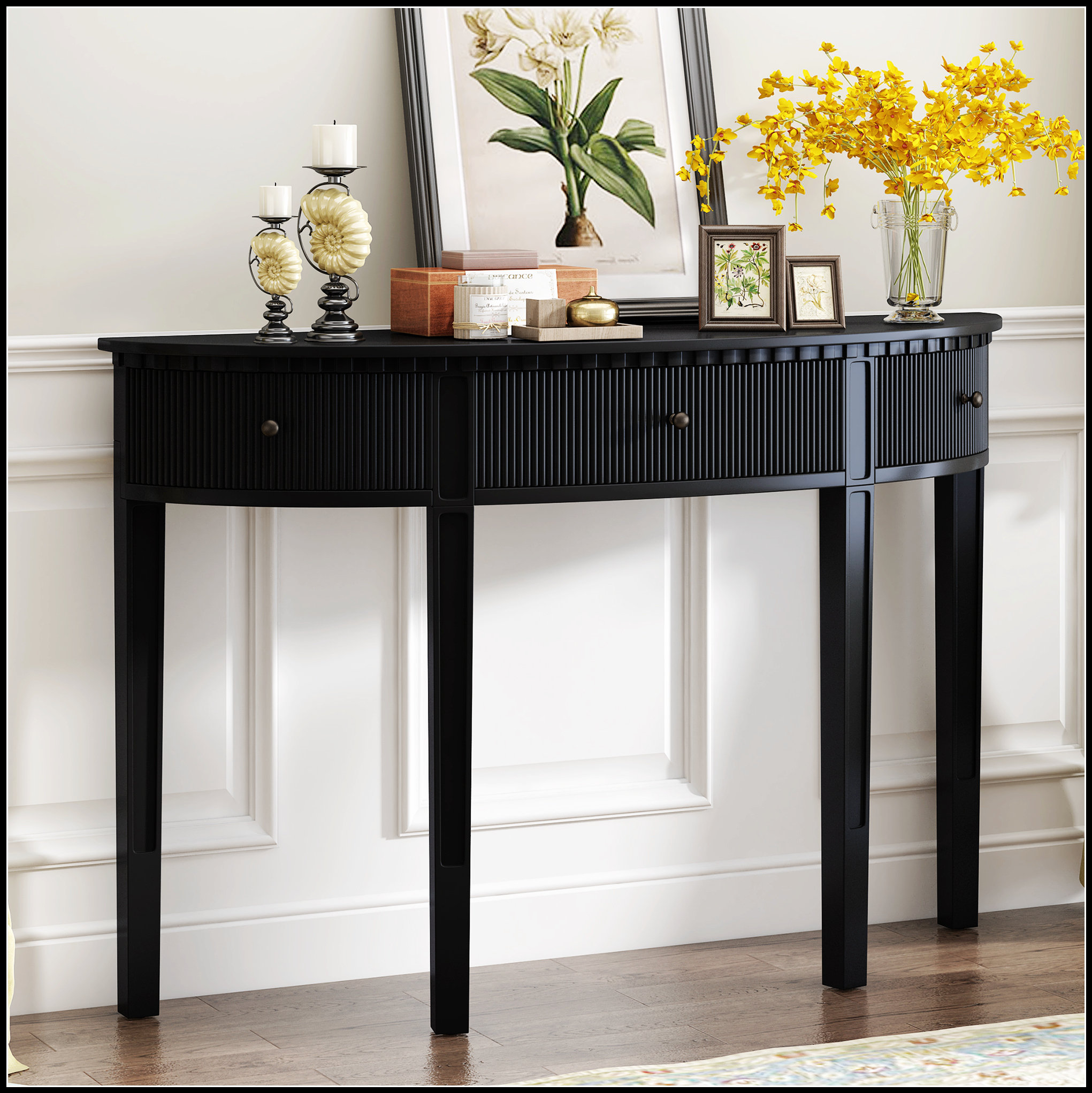 Lark Manor™ Modern Pine Veneer Console Table with Vertical Stripe ...