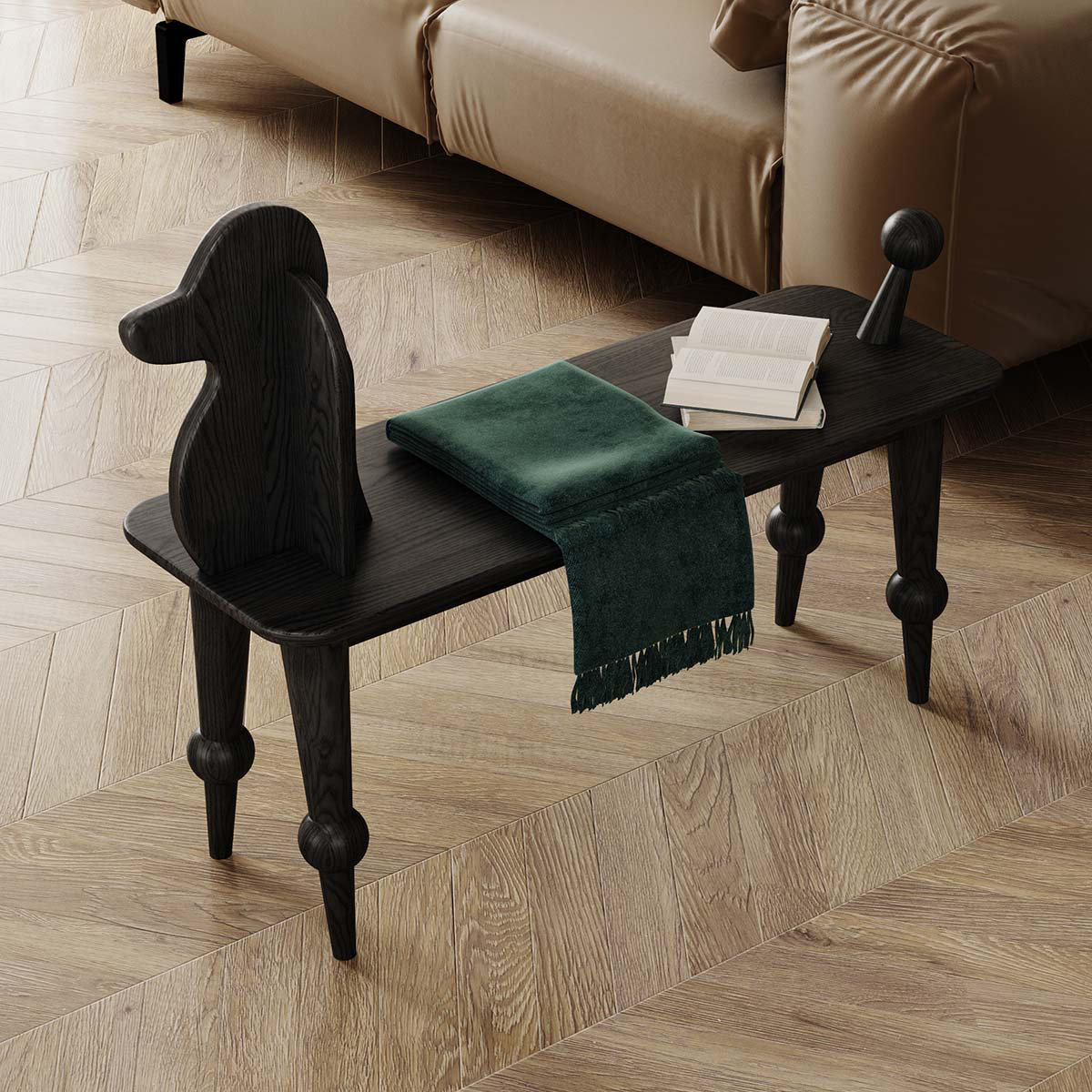 Canora Grey Retro Solid Wood Black Irregular Dog-shaped Shoe Bench ...