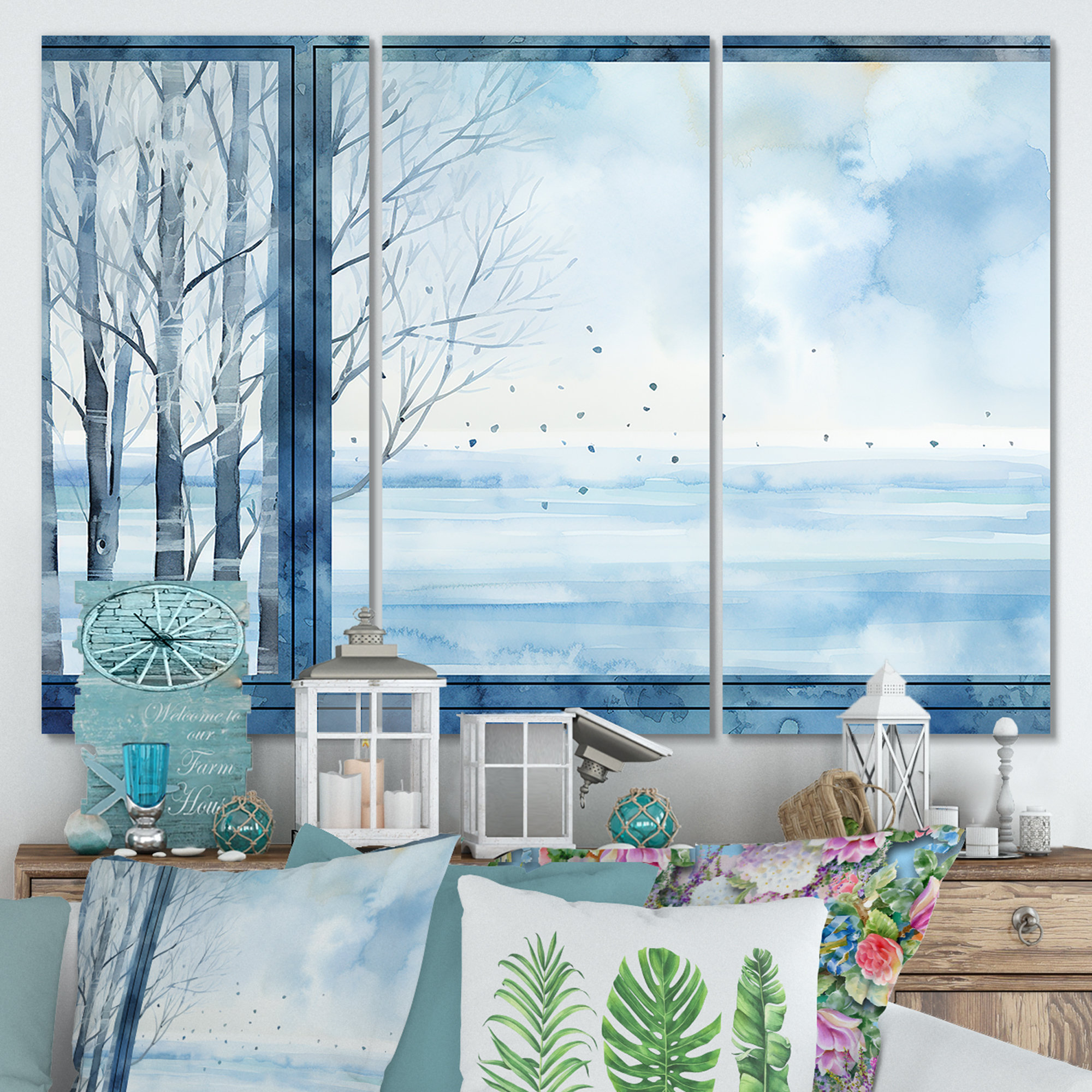 Lark Manor™ White And Blue Winter Forest Collage VII - Winter Landscape ...