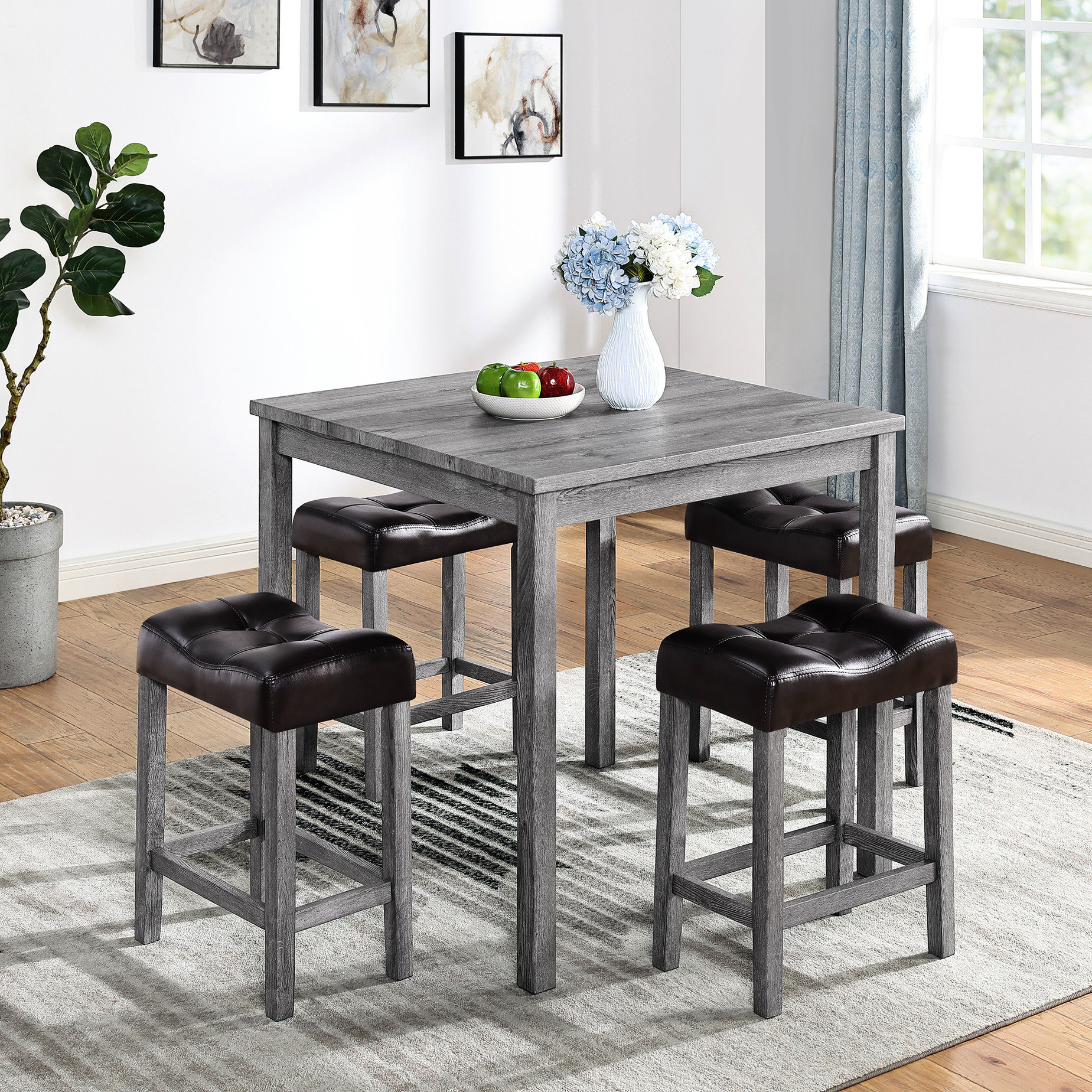 August Grove® Industrial Dining Table And Chairs , 5, For Home, Living ...