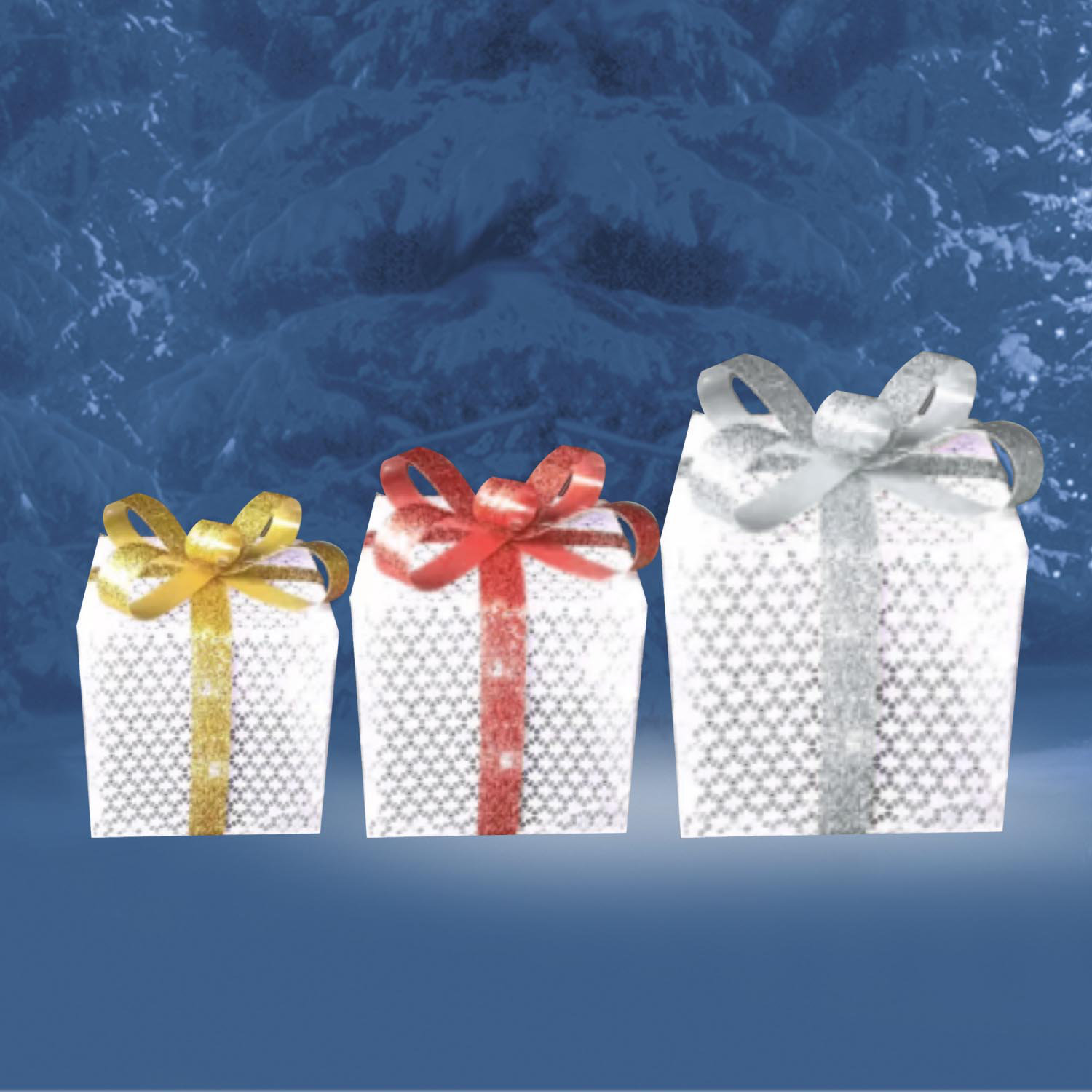 The Holiday Aisle® 3 Piece Gift Boxes with Mesh Lighted Display Set ...