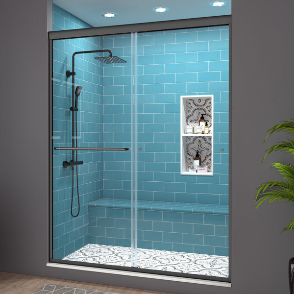 ExBrite 56" - 60" W x 72" H Double Sliding Semi-Frameless Shower Door ...