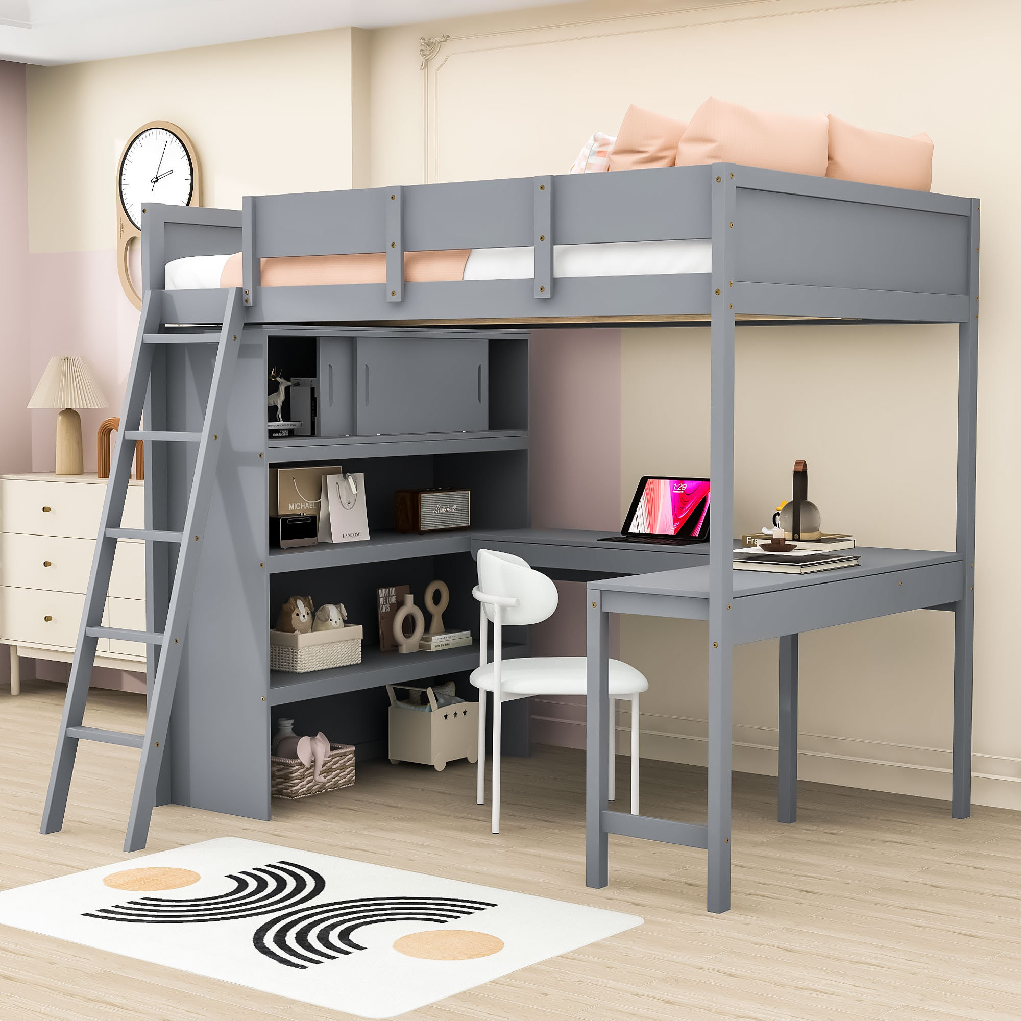 Harriet Bee Julena Full Size Loft Bed With Desk And Shelves | Wayfair