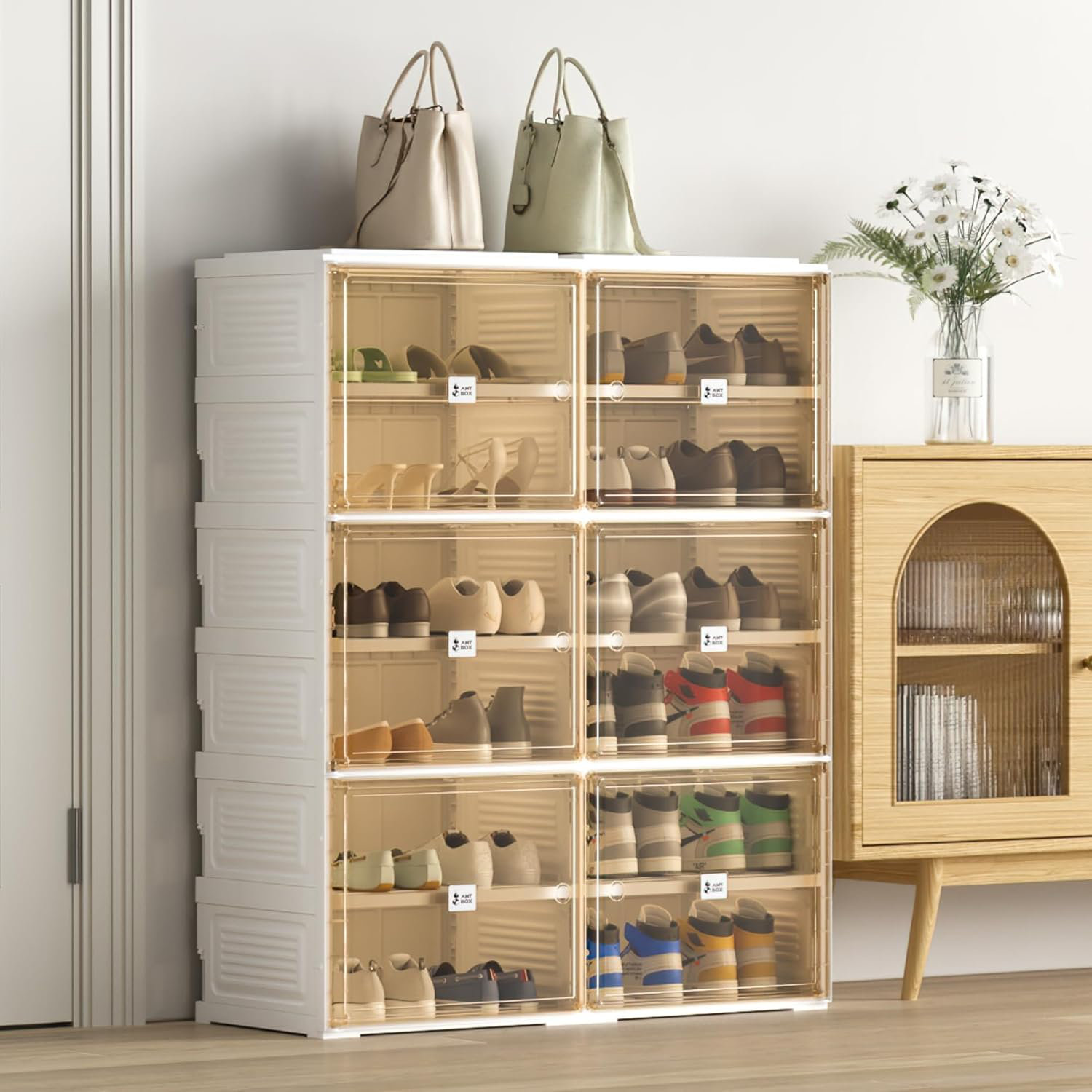 Rebrilliant Stackable Sneaker Storage Shoe Cabinet with Magnetic Clear ...