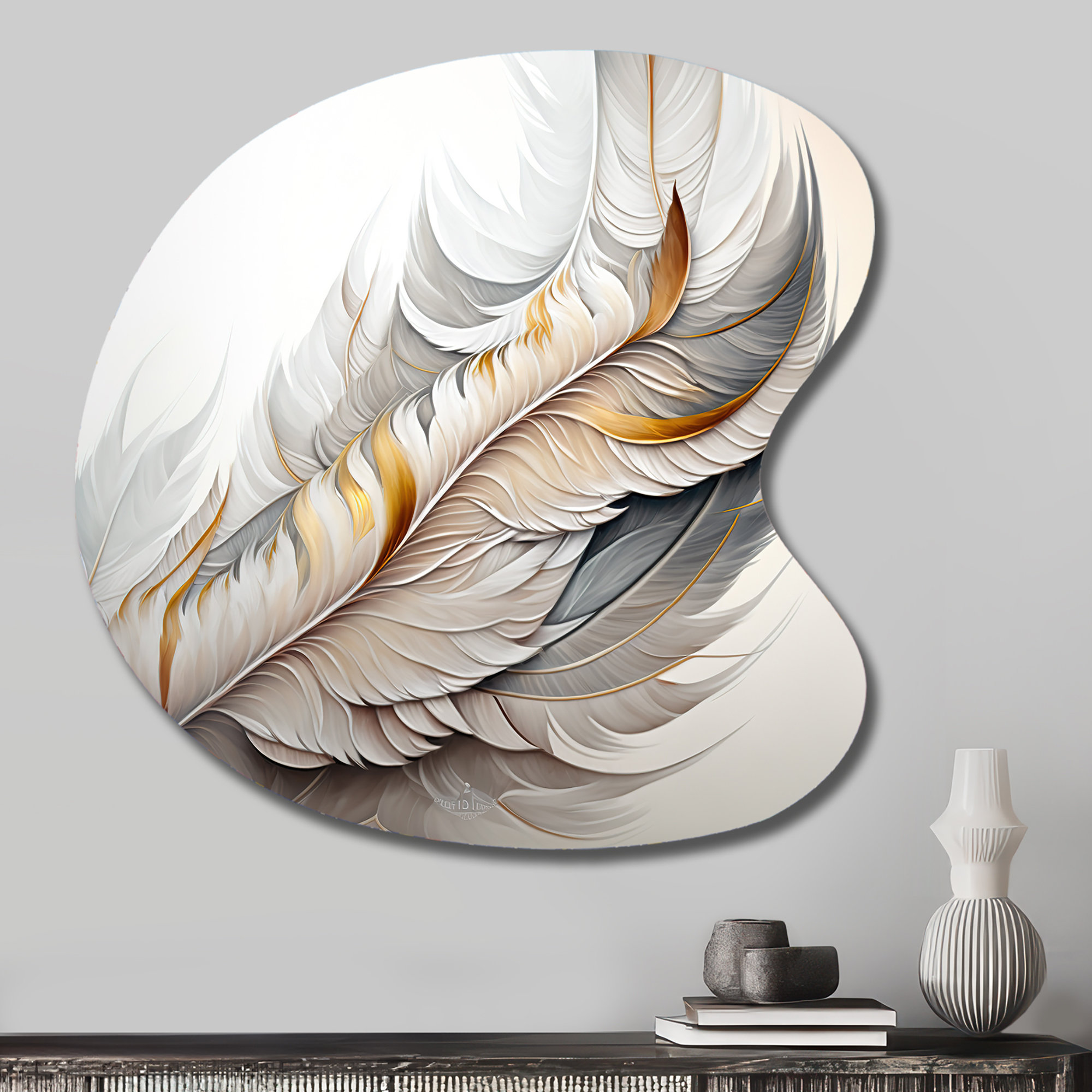 Design Art White Watercolor Feather - Transitional Unique Shape Metal ...