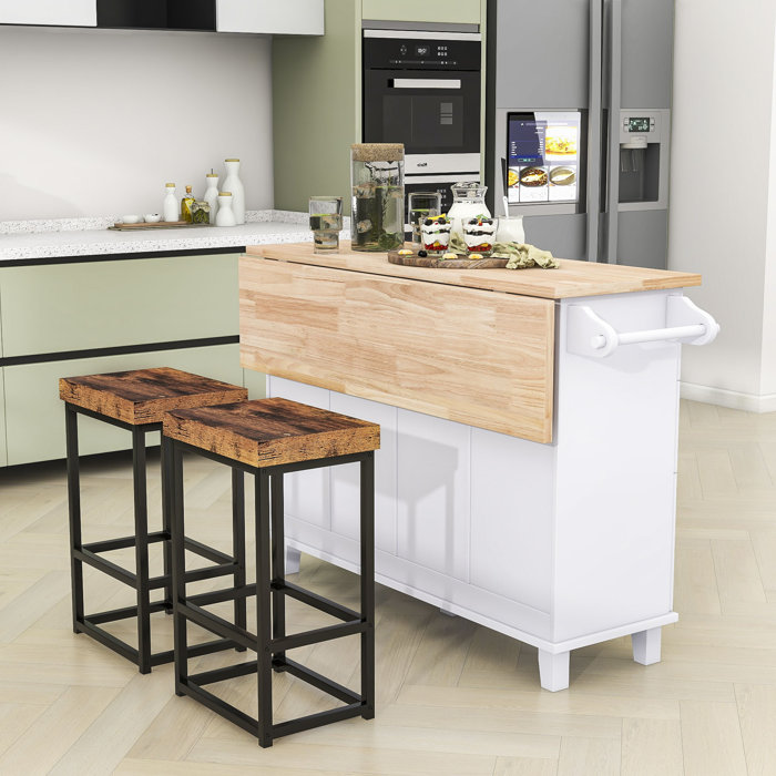 Red Barrel Studio® Rijwana 4 Drawers Kitchen Island Set With Drop Leaf ...