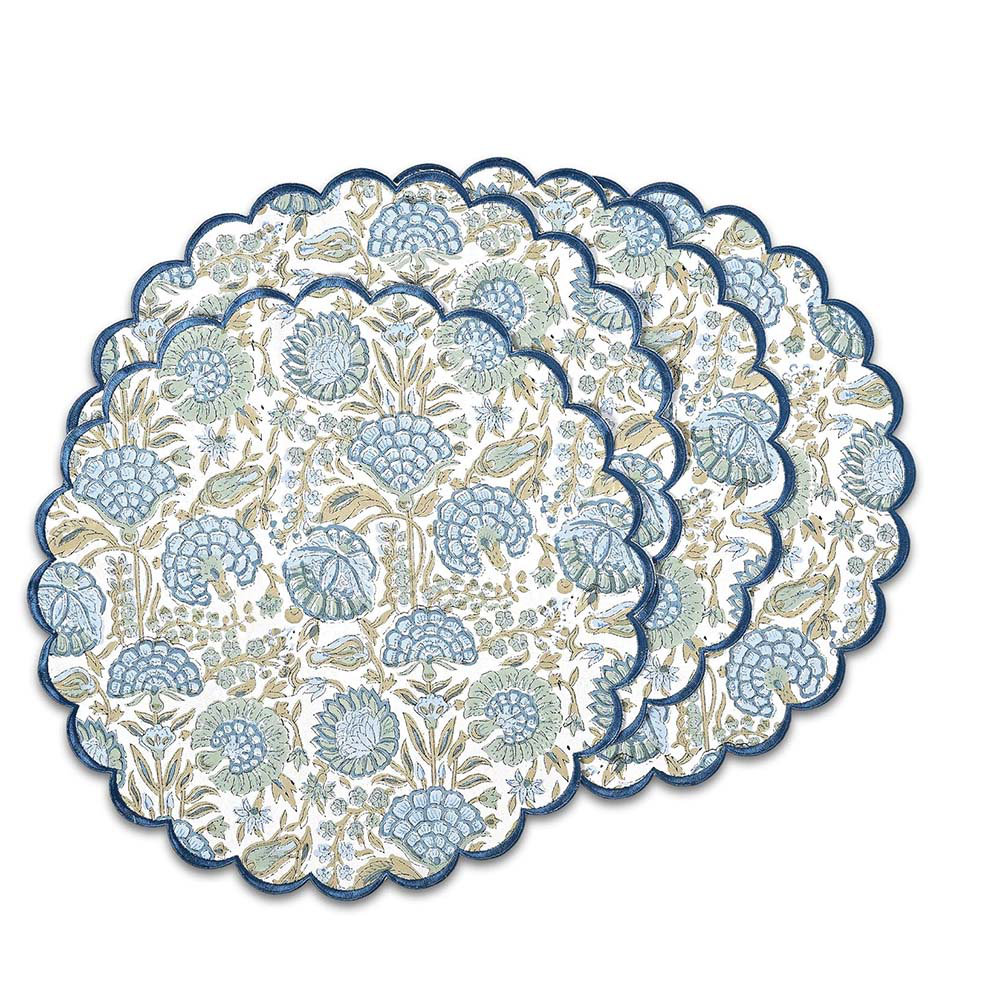 HELOMO Round Place Mat Double Layer Floral Cotton Washable Placemats 15 ...