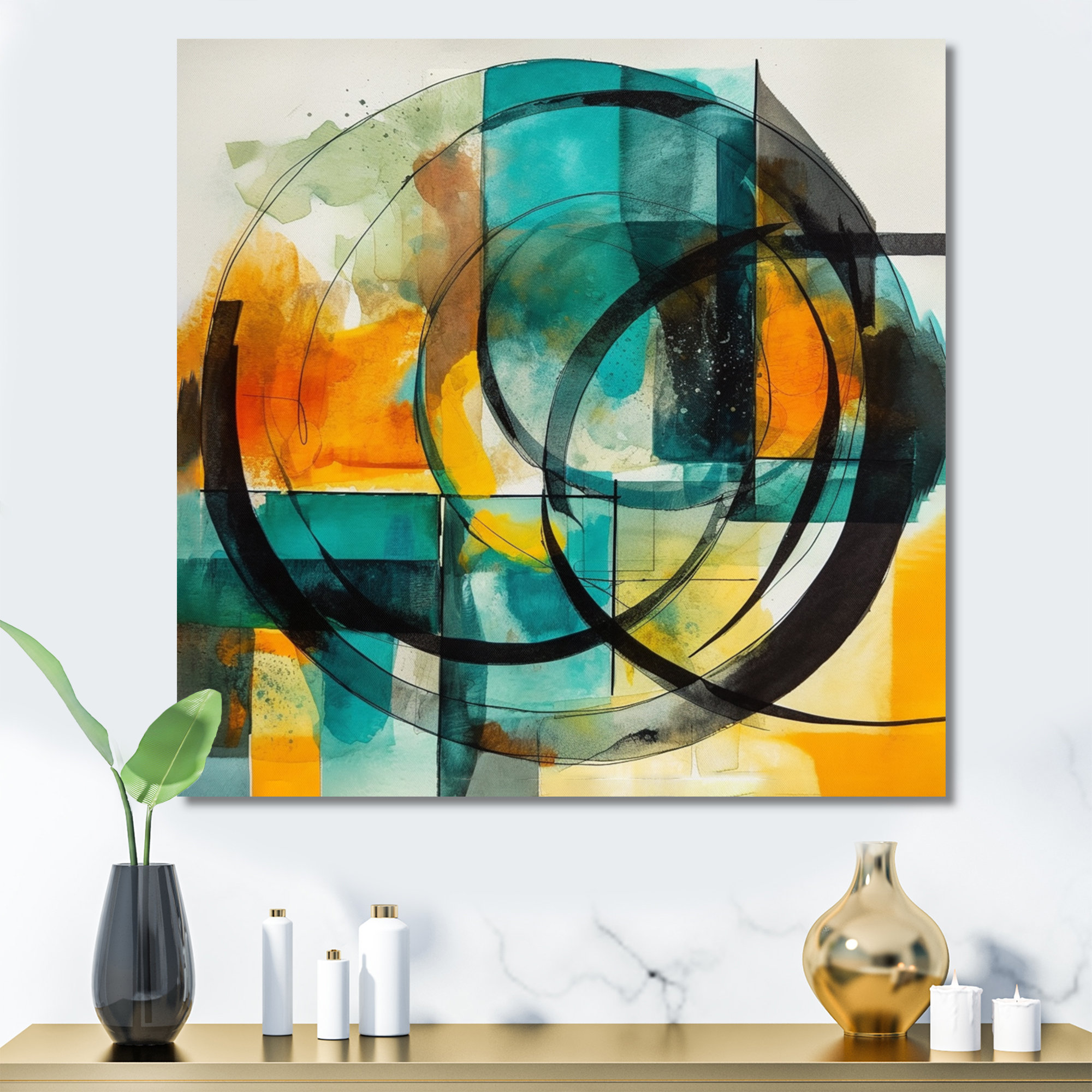 Ivy Bronx Orange Abstracted Geometric Explorations V - Modern Geometric ...