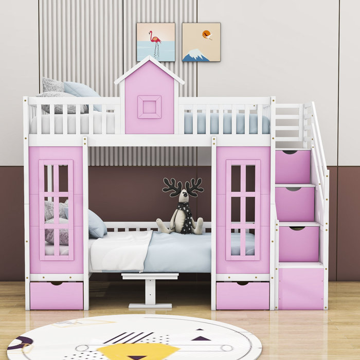 Harriet Bee Hai Wood Bunk Bed 2 Drawer with Built-in-Desk by Harriet ...