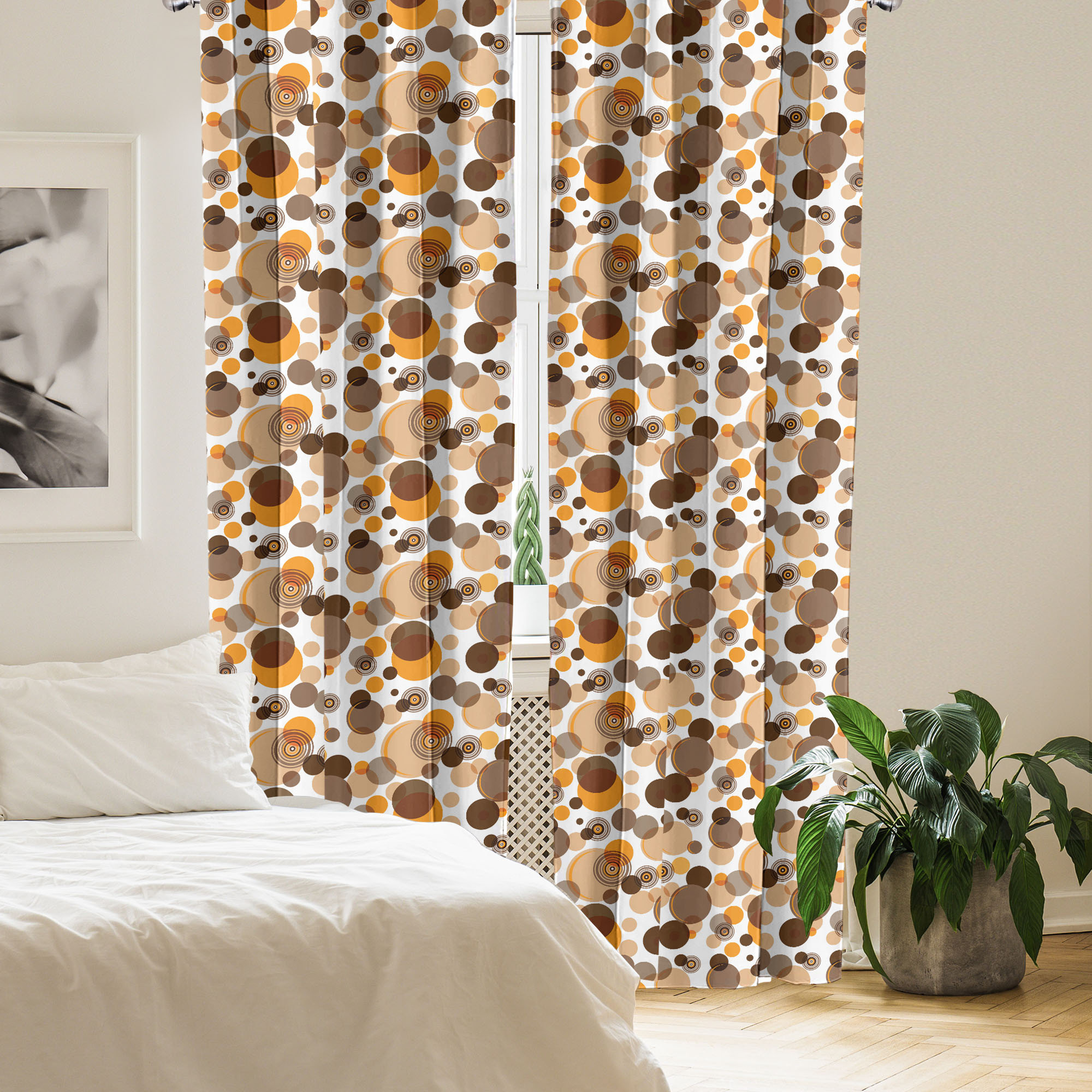 East Urban Home Earth Tones 4-Panel Curtains, Chaotic Spots Rings 55112 ...