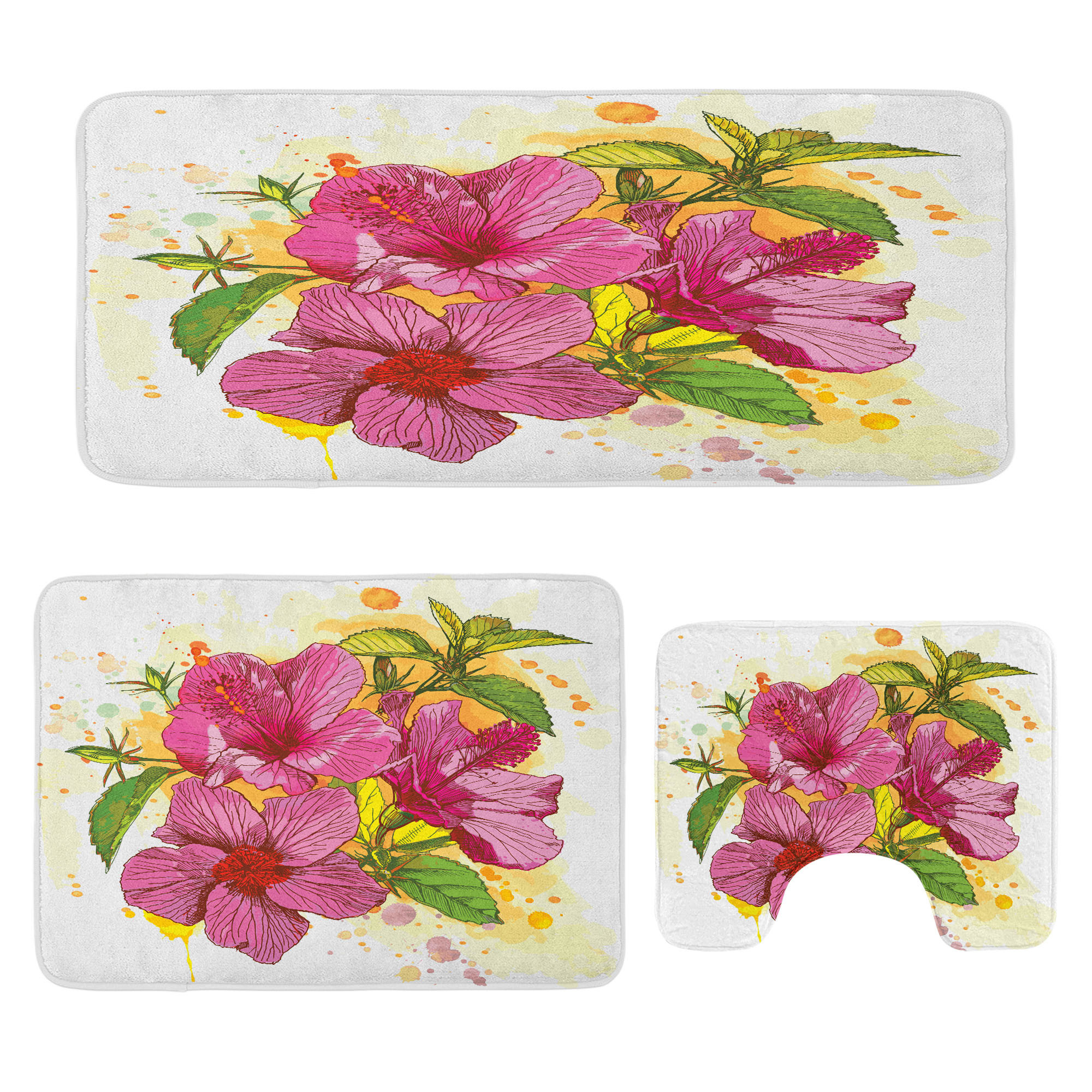 Dakota Fields Floral Bathroom Rug Set 3 Pieces U-Shape & Rectangle Mats ...