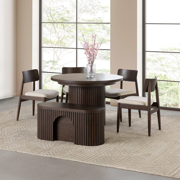 Transformer Table Extendable Round Dining Set - Table + Bench + 4 ...