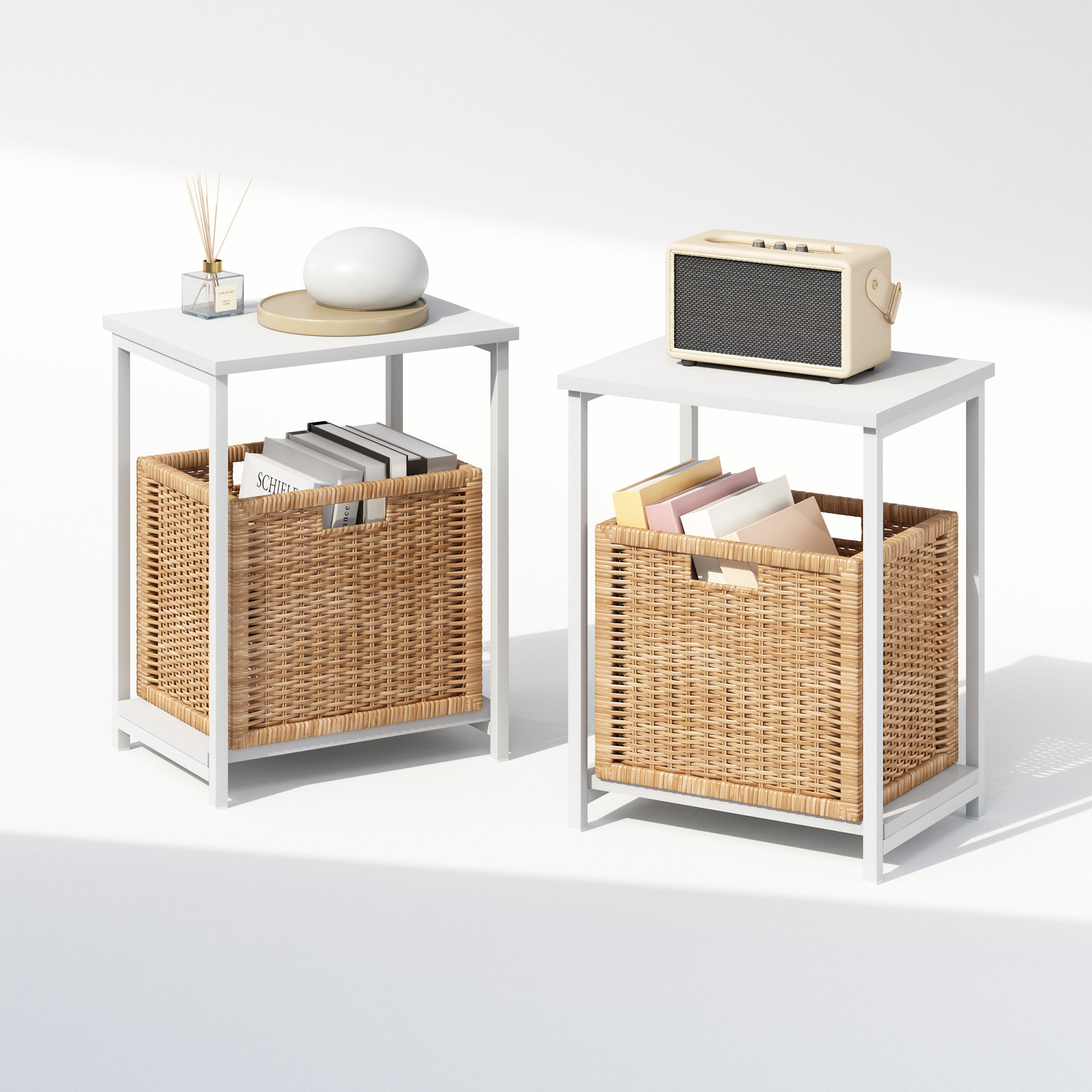 17 Stories Subria Industrial Metal Frame Nightstand, Bedside Table, 2 ...