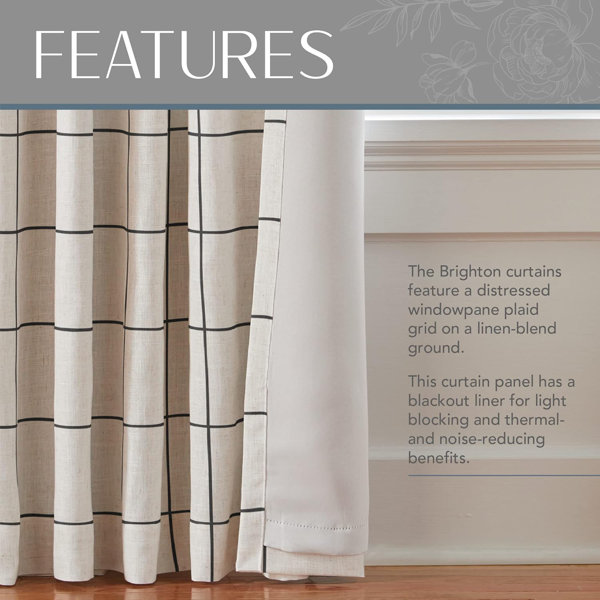 Gracie Oaks Windowpane Plaid Blackout Window Curtain, With Rod Pocket ...