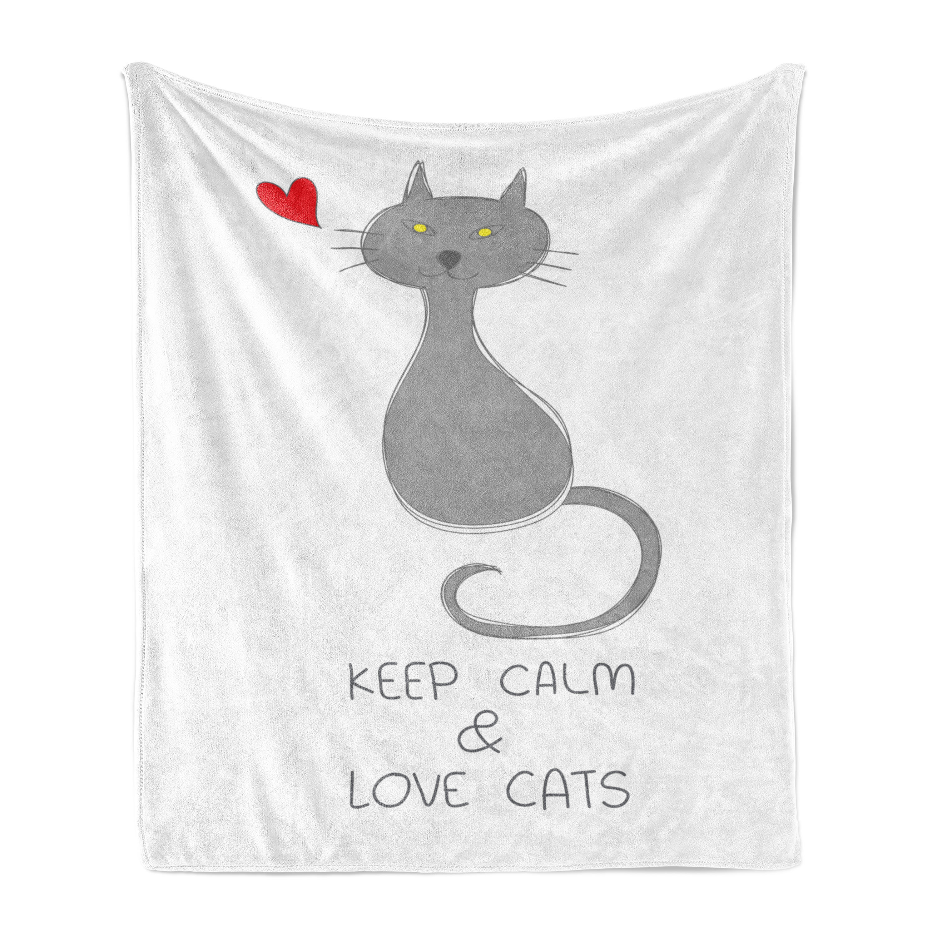 Ambesonne Keep Calm Fleece Throw Blanket Grey Cat Red Heart Grey Red ...