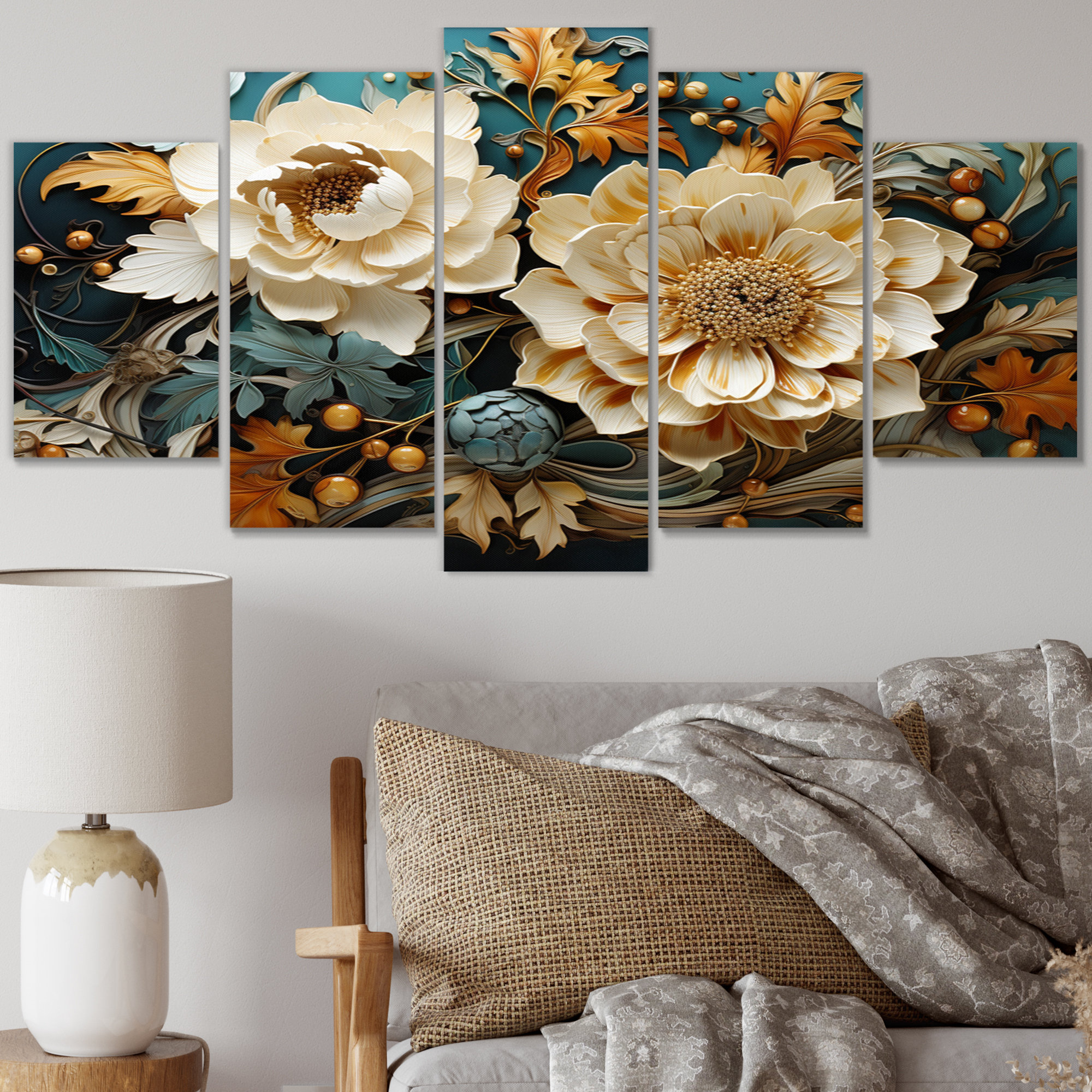 Mercer41 White Teal Line Art Natures Textures II - Modern Wall Art ...