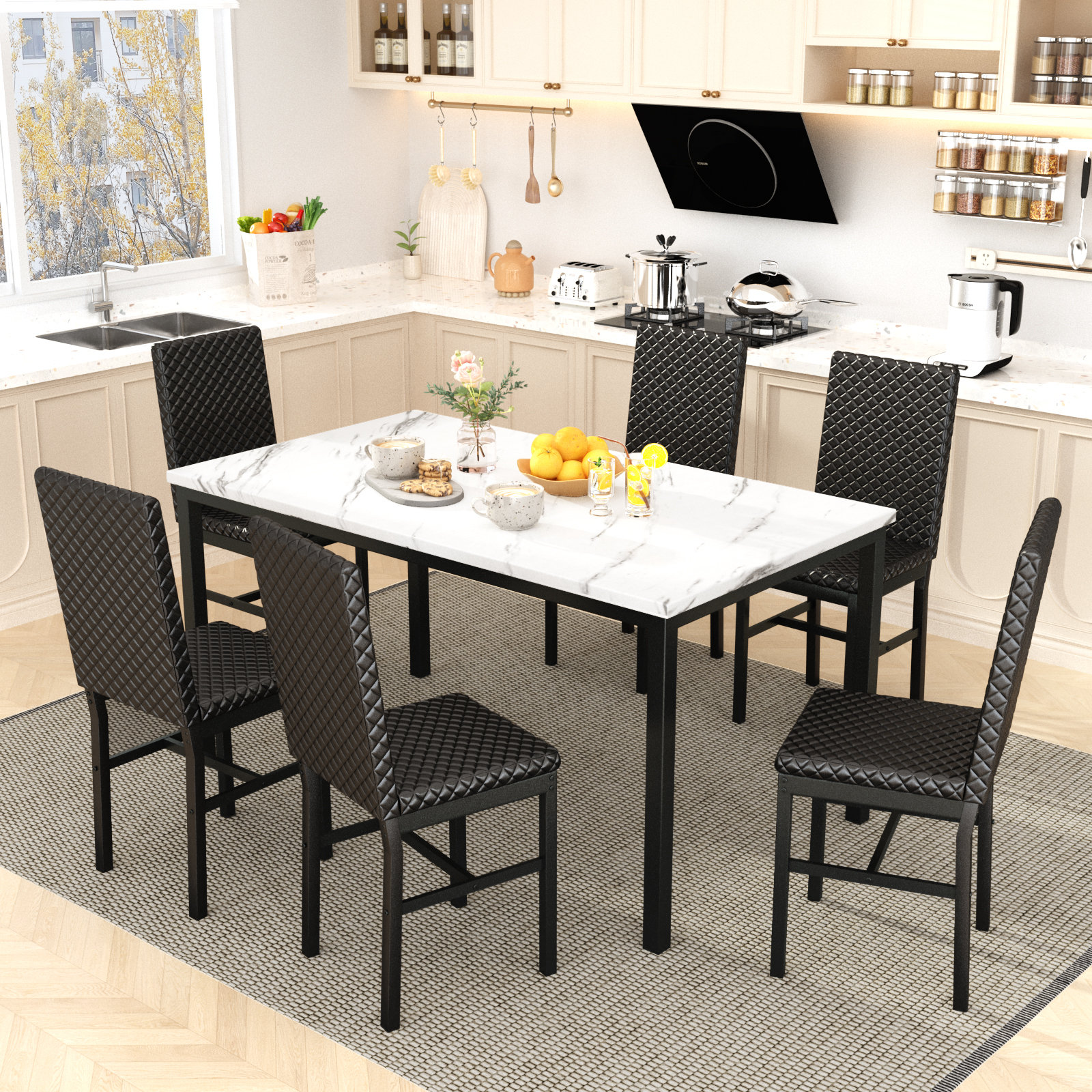 Ebern Designs 6-Person (7-Piece) Rectangular Kitchen Dining Table And ...