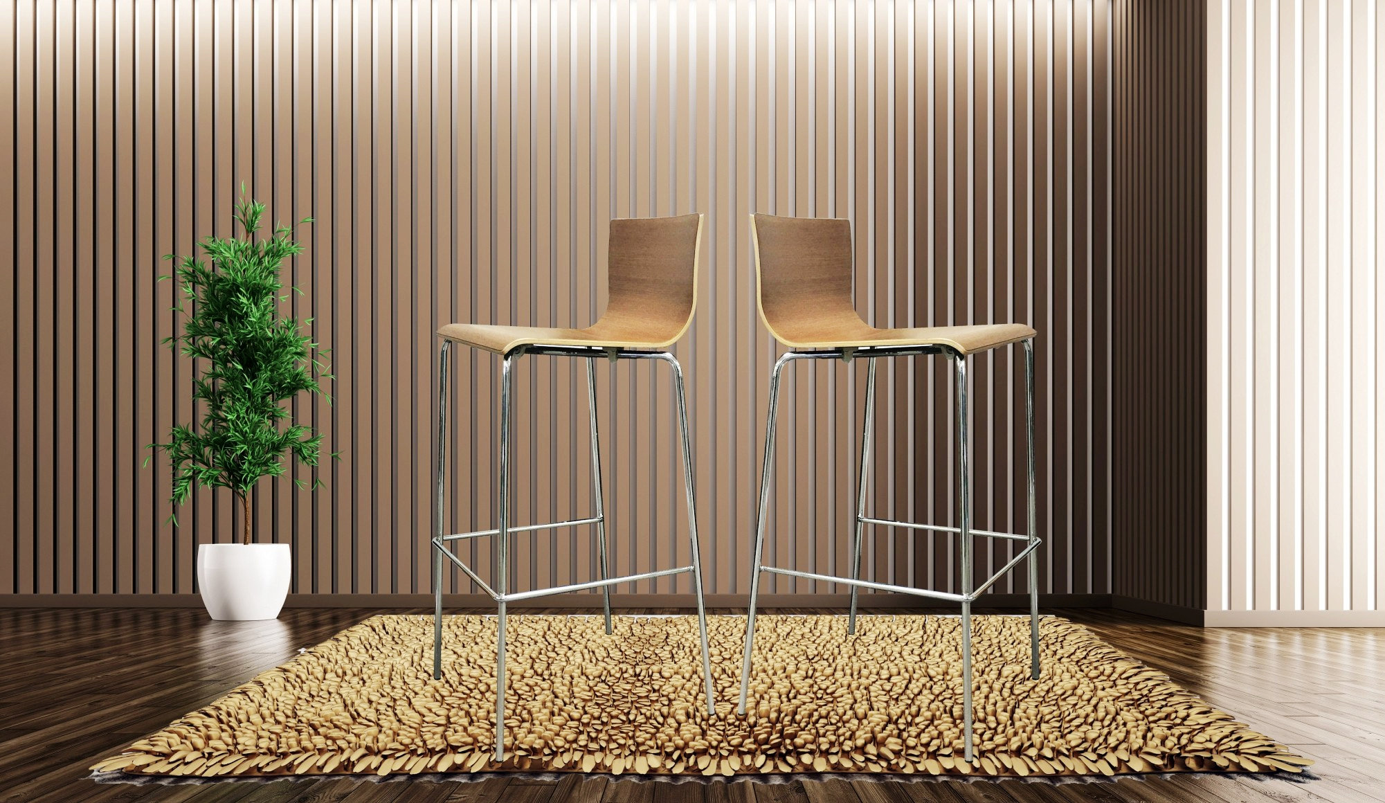 17 Stories Set Of 2 Contemporary Barstool With Metal Frame | Wayfair