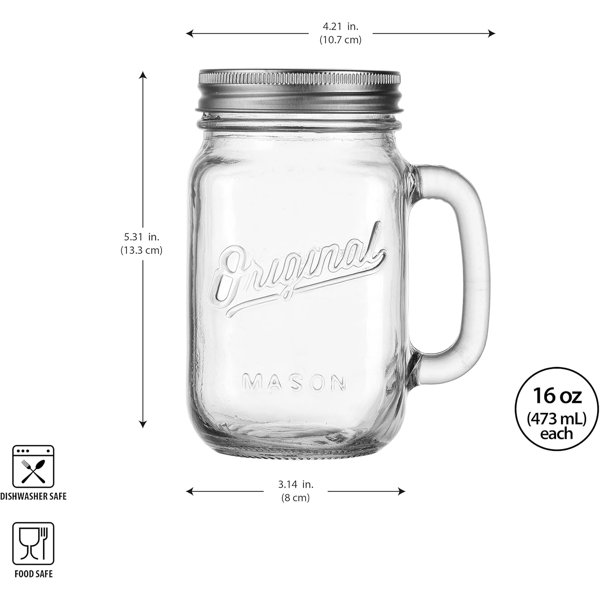 Gracie Oaks Set of 4 Original Mason 16oz Retroware Glass Mug With Lid ...