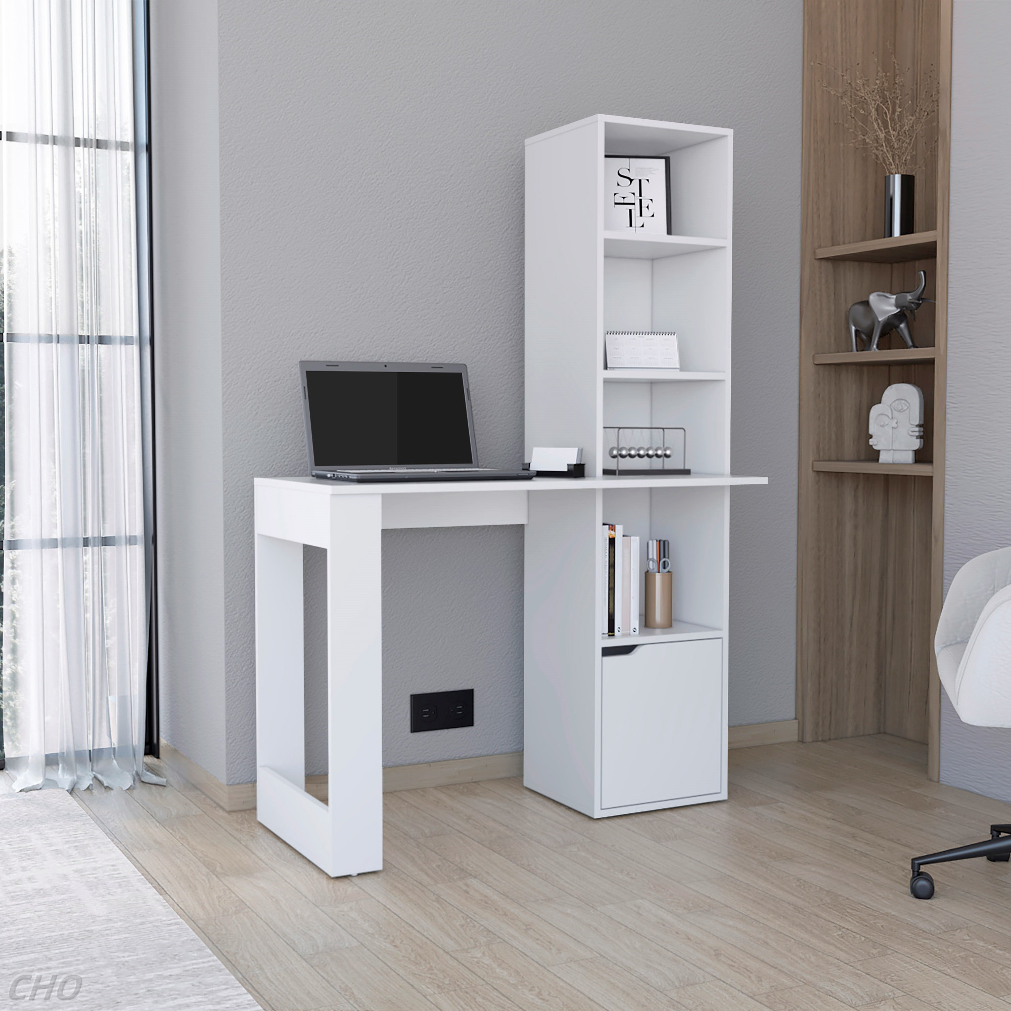 Ebern Designs Computer Desk With Bookcase And Cabinet | Wayfair