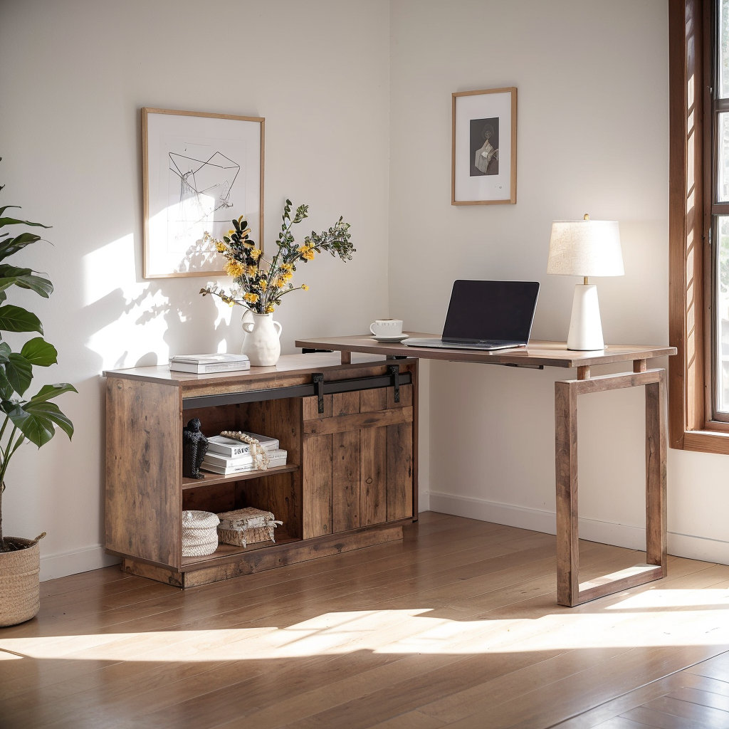 August Grove® Desk L-shaped Workstation Home Office attached storage ...