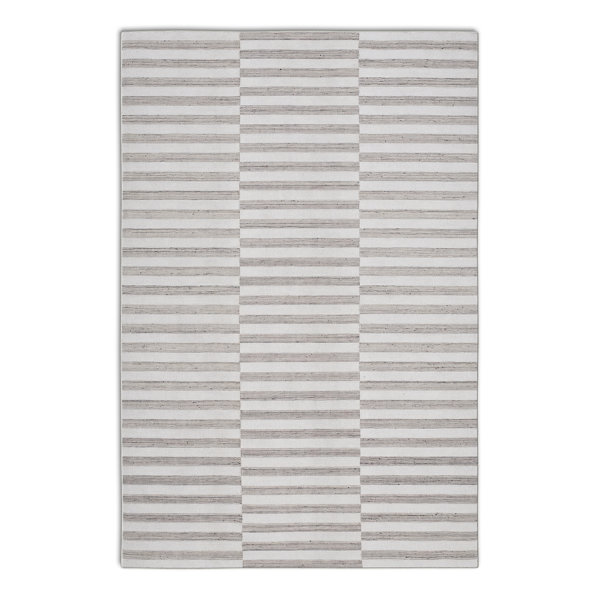 Ernie Striped Hand Loomed Recycled P.E.T. Area Rug in Light Silver/Pale ...