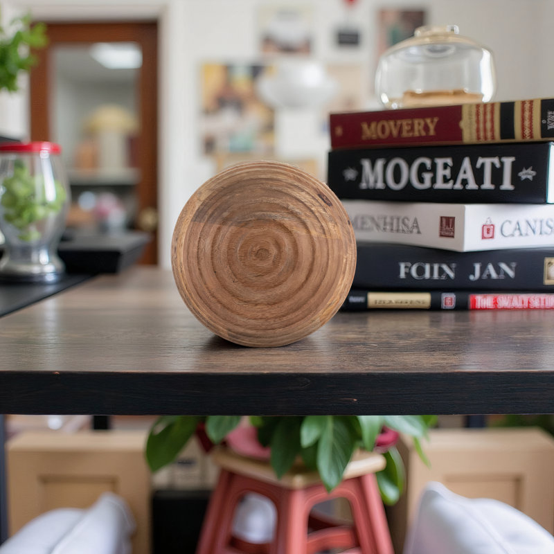 Joss & Main Natural Round Brown Ridged Wooden Orb Decor Contemporary ...