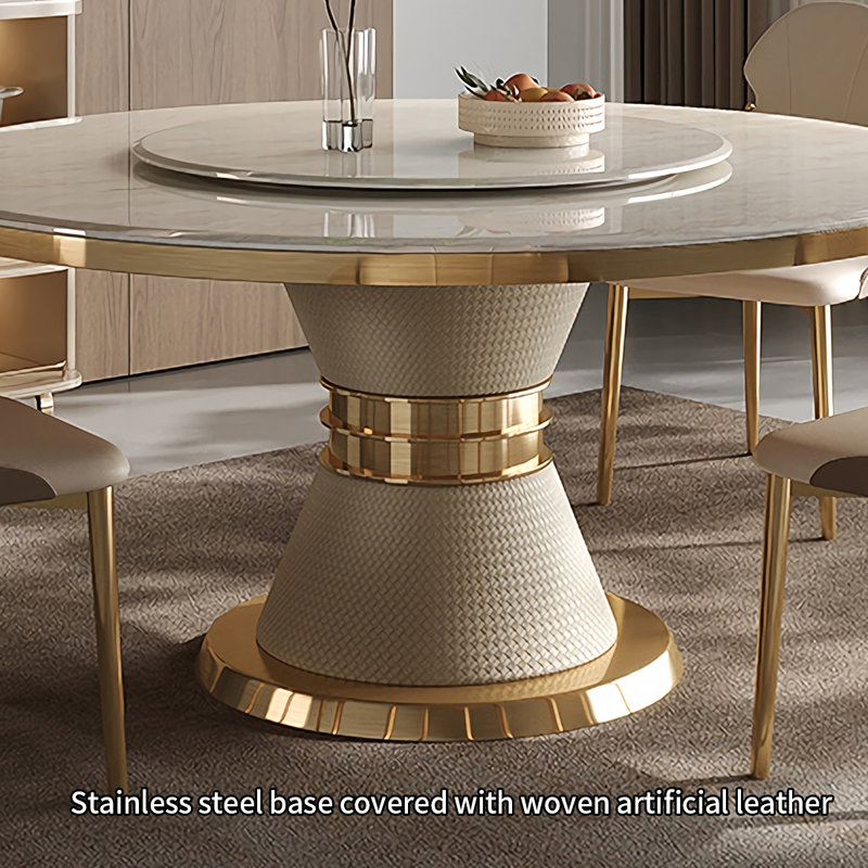 ALLNICEDT White Natural Marble Round Dining Table Sets | Wayfair