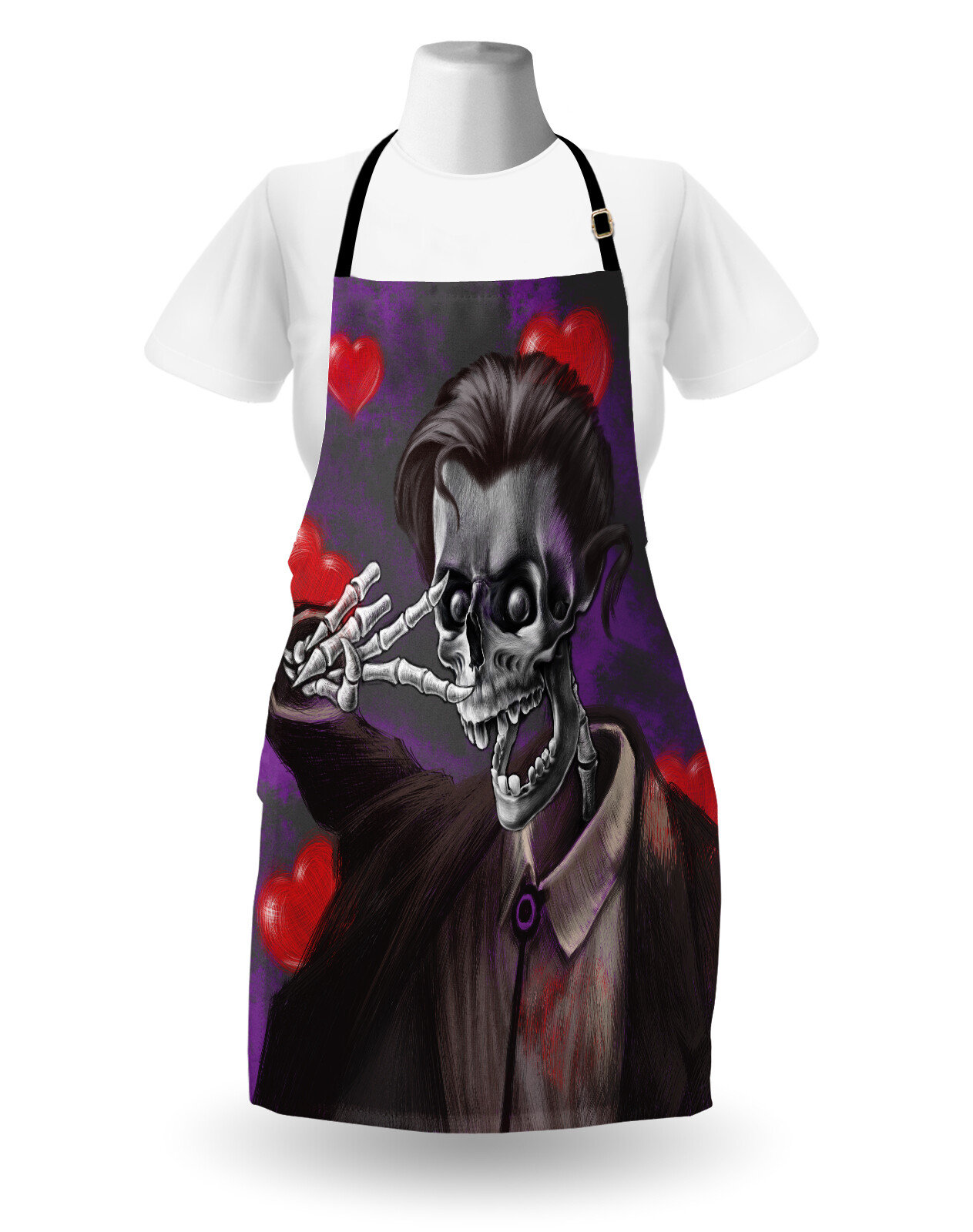 East Urban Home Skull Apron Unisex, Romantic Skeleton Hearts, Adult ...