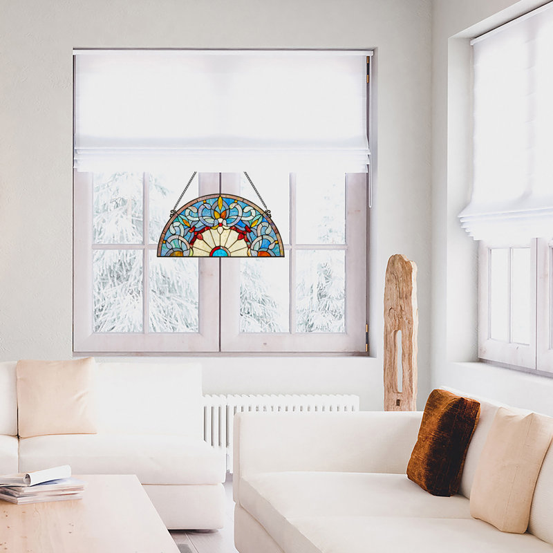 Astoria Grand 22"L Corista Semi-Circular Stained Glass Window Panel ...