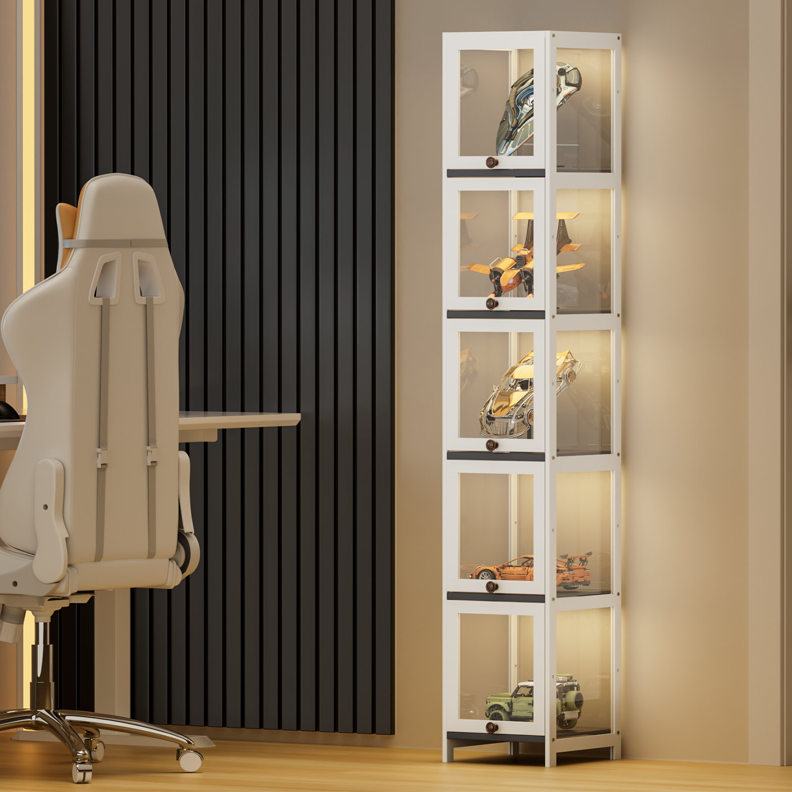 Ebern Designs 5-Tier Display Cabinet With Flip Up Door, Curio Cabinet ...