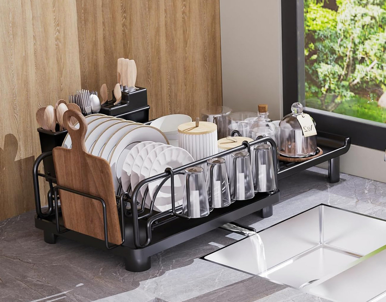 Prep & Savour Extendable Drying Rack with Drainboard Set Anti Rust ...