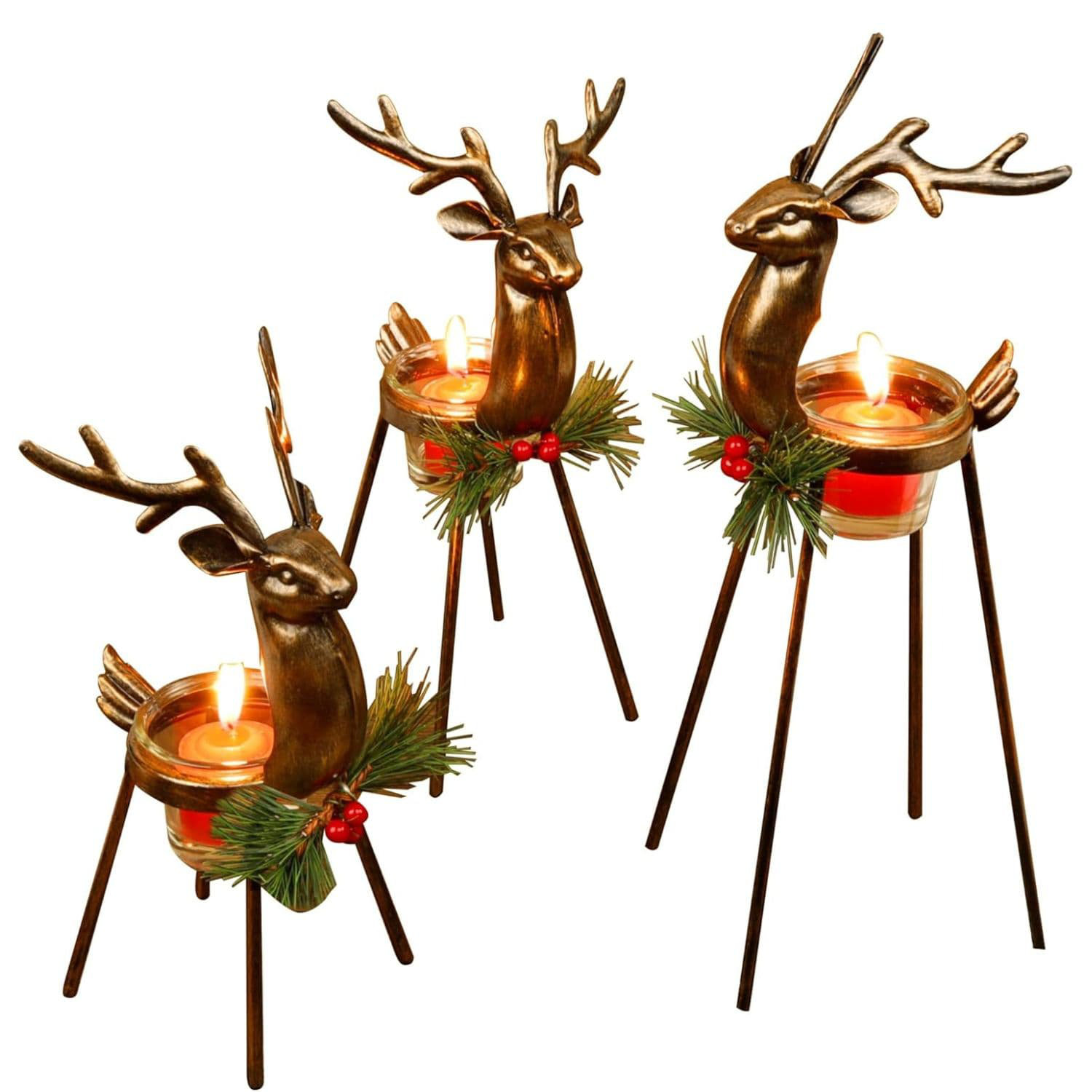 The Holiday Aisle® 3 Reindeer Tealight Holders | Wayfair