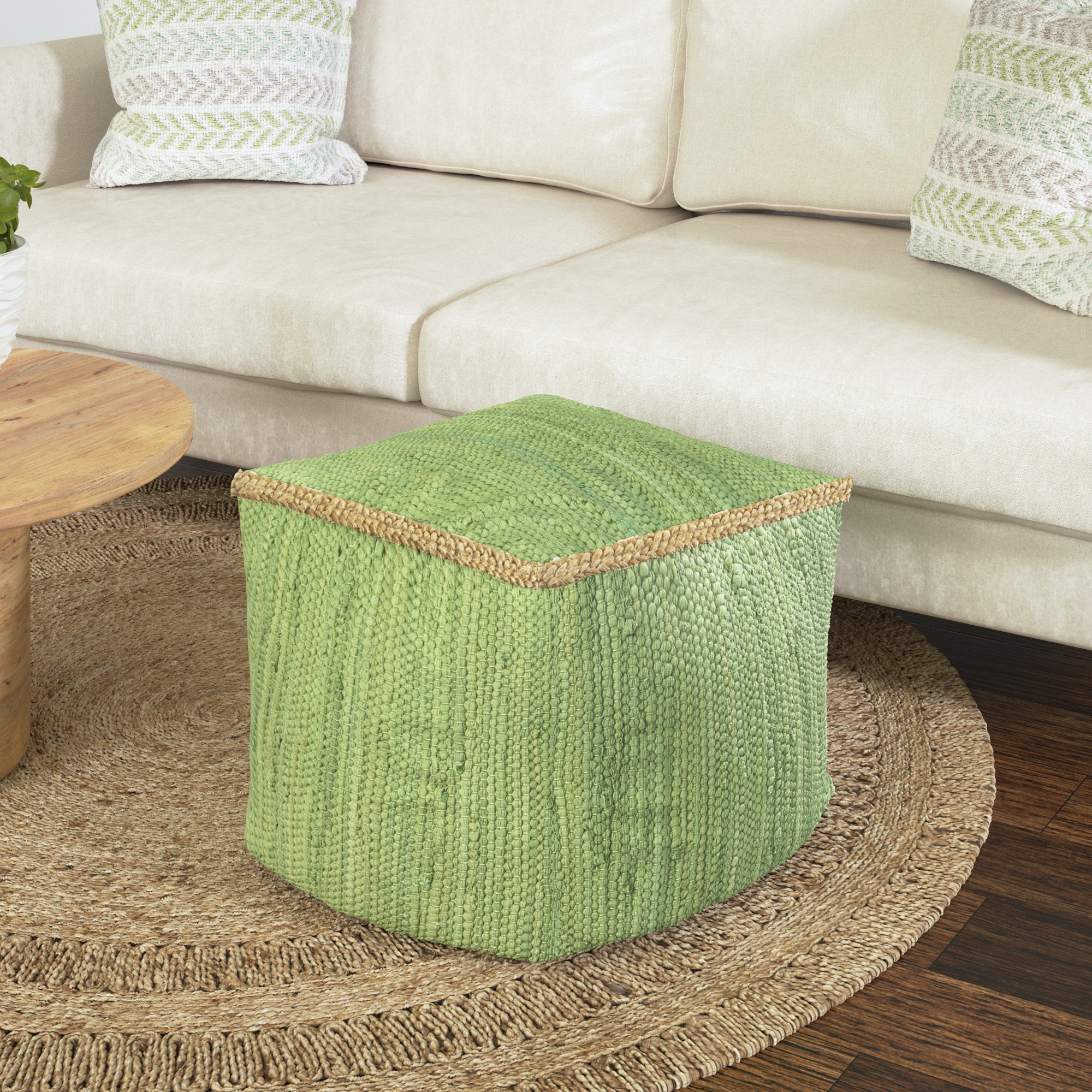 Evette Rios Dillon Transitional Jute Bordered Cotton Handmade Ottoman ...