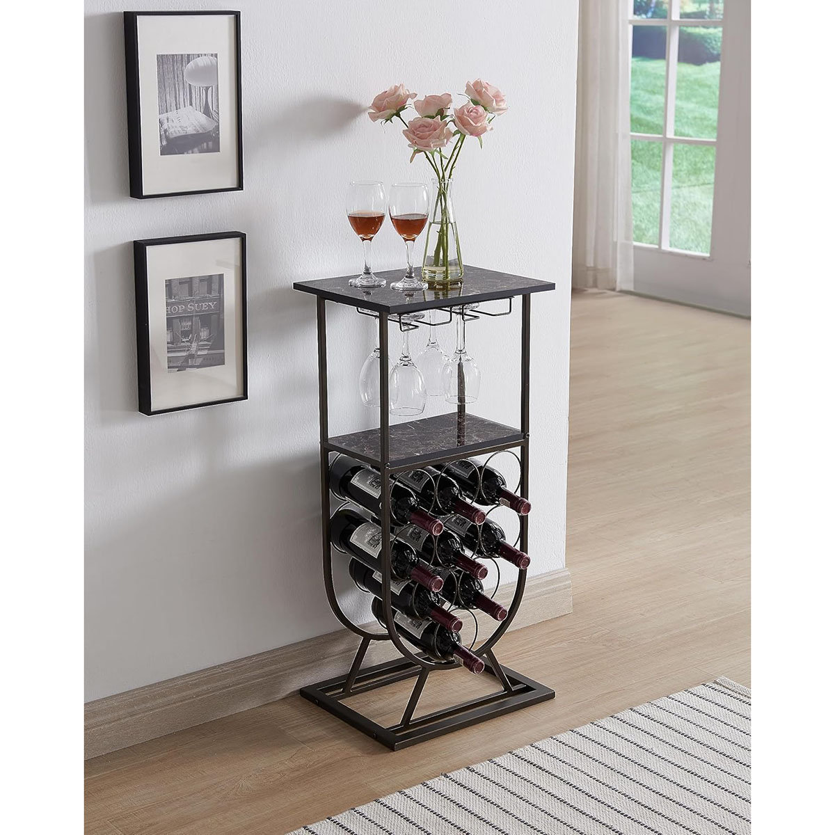 Mercer41 Freestanding Floor Rack Console Table With Glass, Wine Holder ...