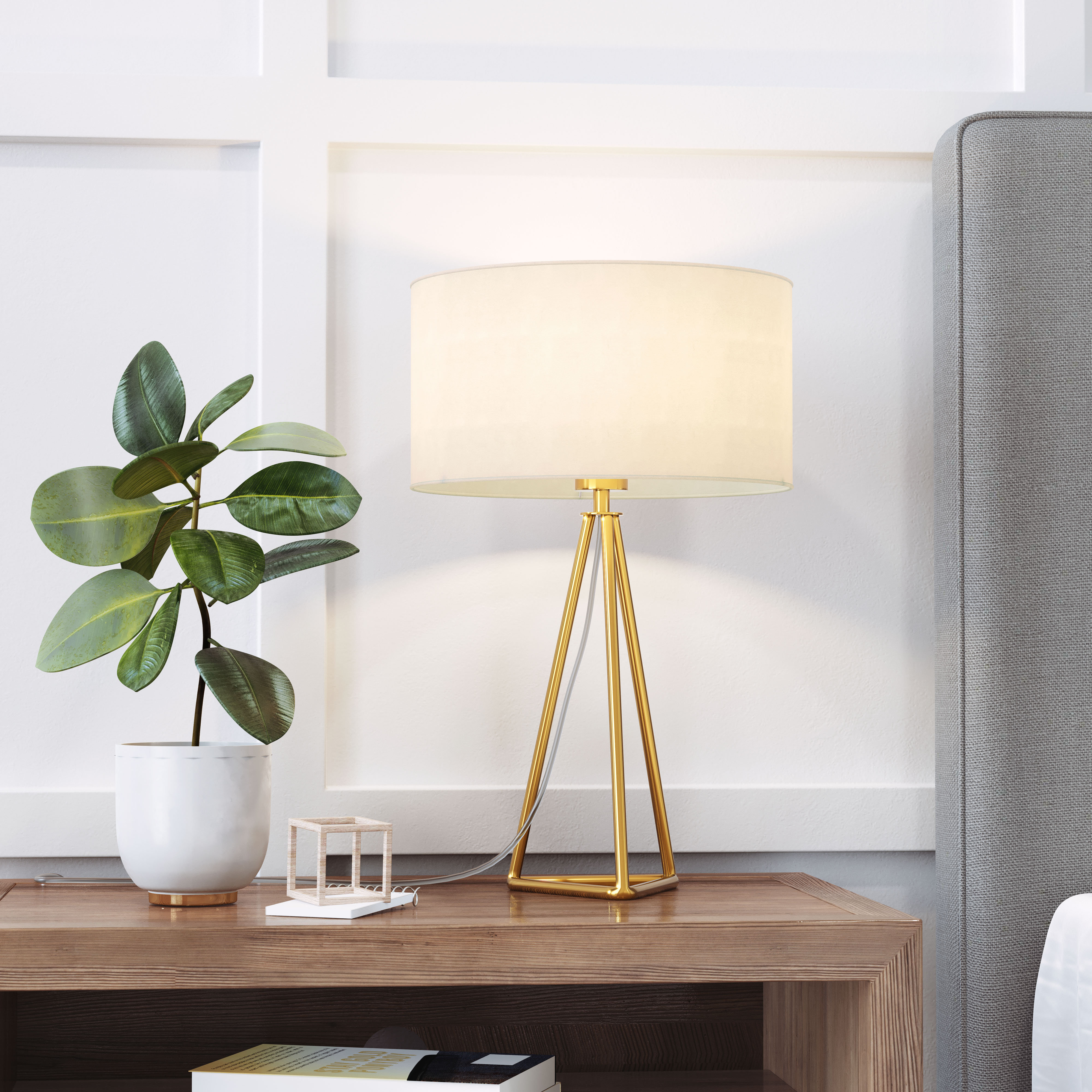 Mercer41 Sascha Table Lamp White & Brass | Wayfair