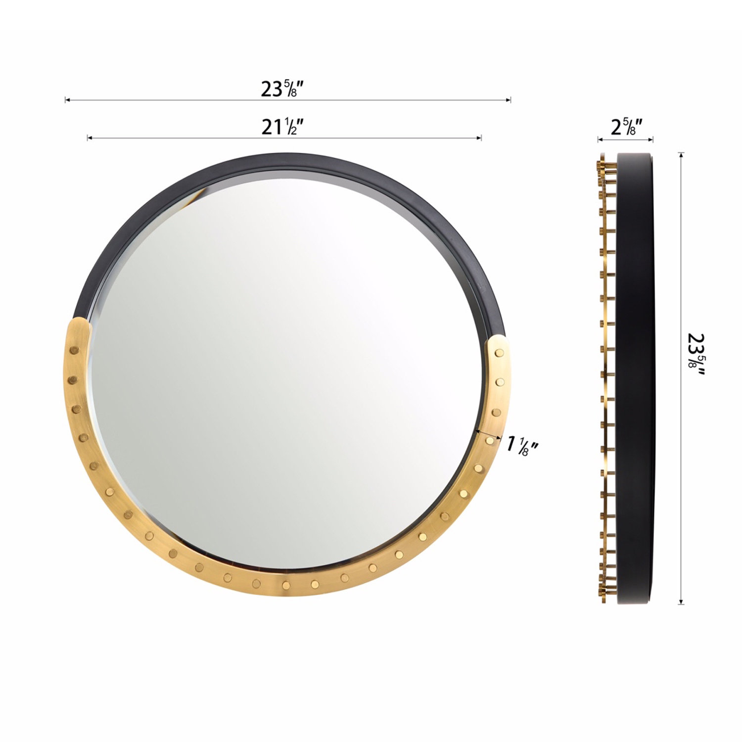 Everly Quinn 23.6" Round Rustic Industrial Metal Frame Wall Mirror ...