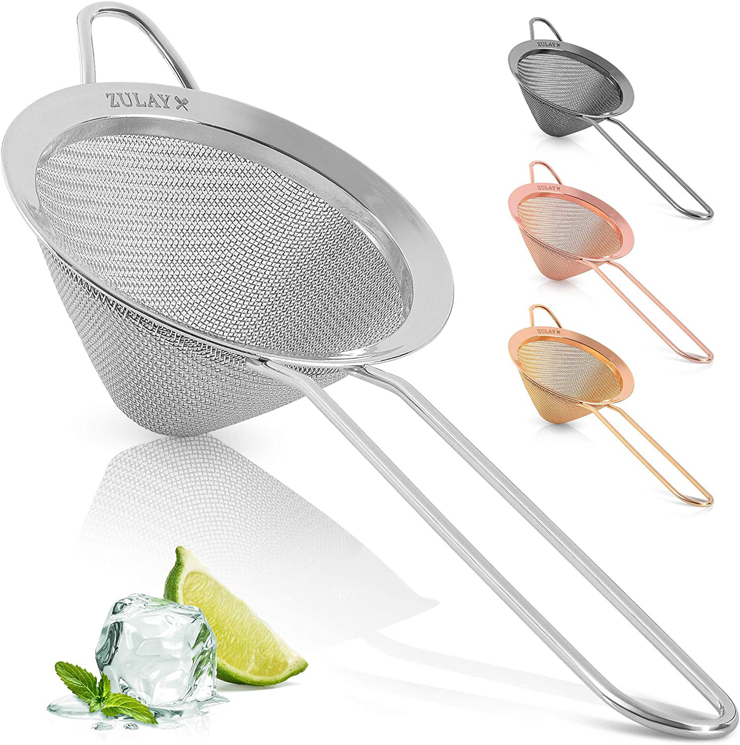 Zulay Kitchen Cocktail Strainer - Cone Shaped Stainless Steel Fine Mesh ...