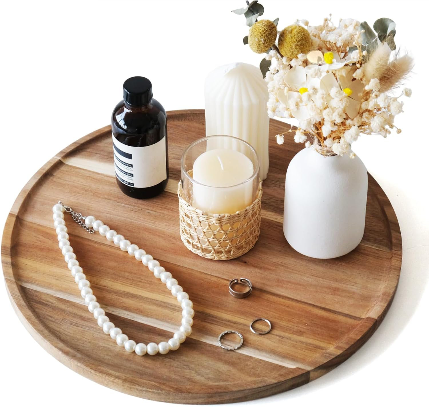 Millwood Pines Round Wooden Trays For Decor, 13.8 Inch Round Decorative ...