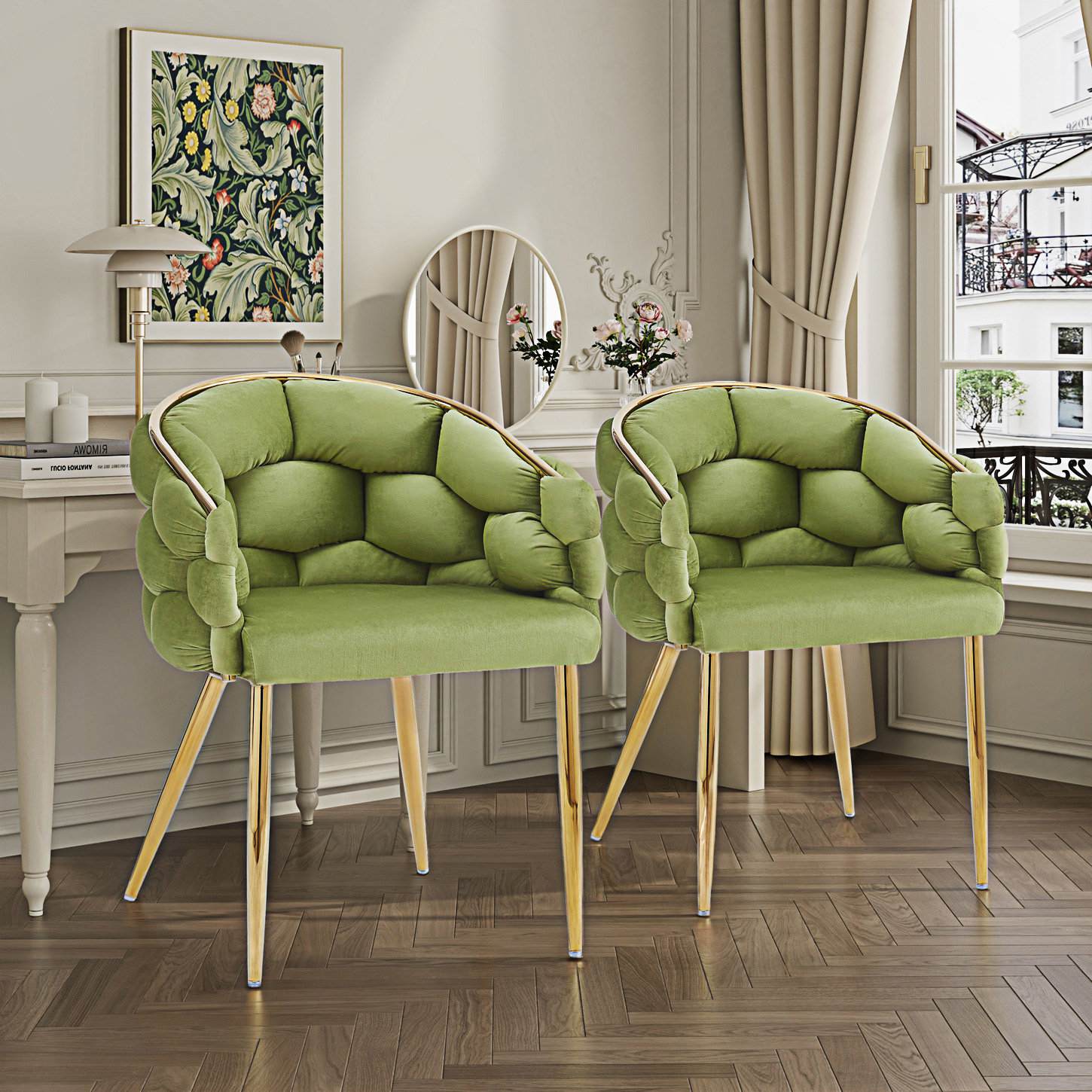 Everly Quinn Set Of 2 Luxury Accent Chair With Gold Legs, Modern ...